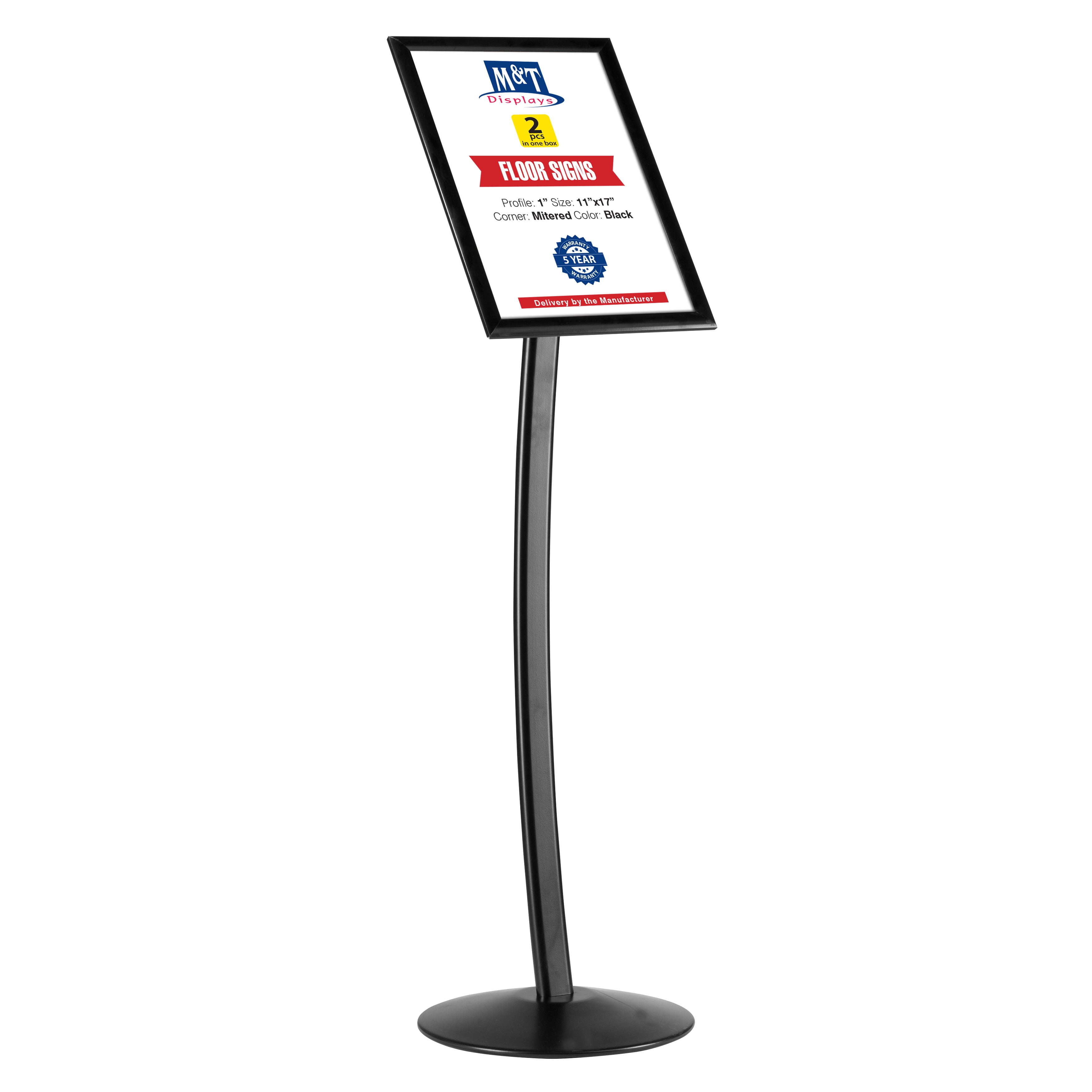 M&T Displays Curved Menu Board, 11x17 inch Black Pedestal Sign Holder ...