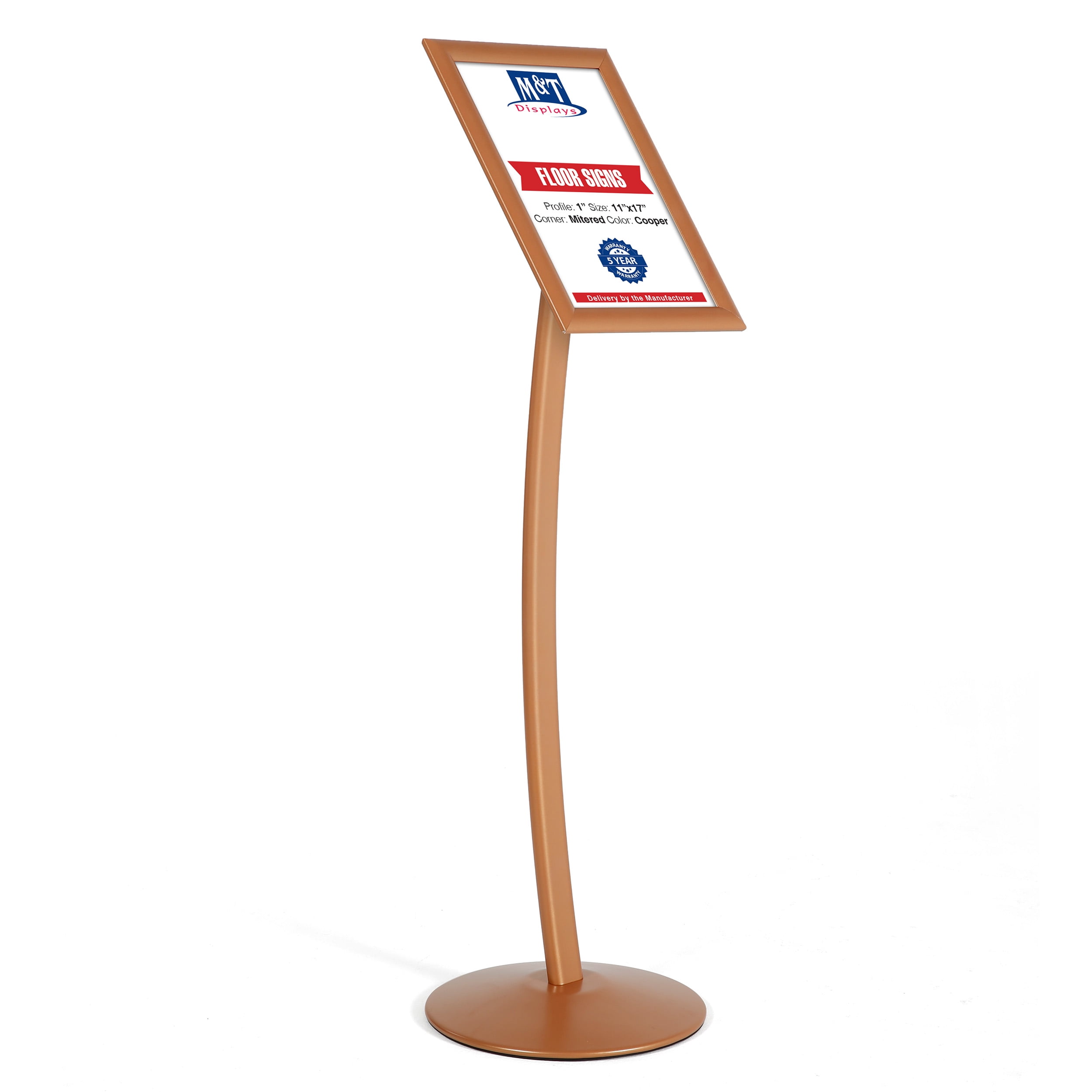 M&T Displays Curved Menu Board, 11x17 inch Copper Pedestal Sign Holder ...