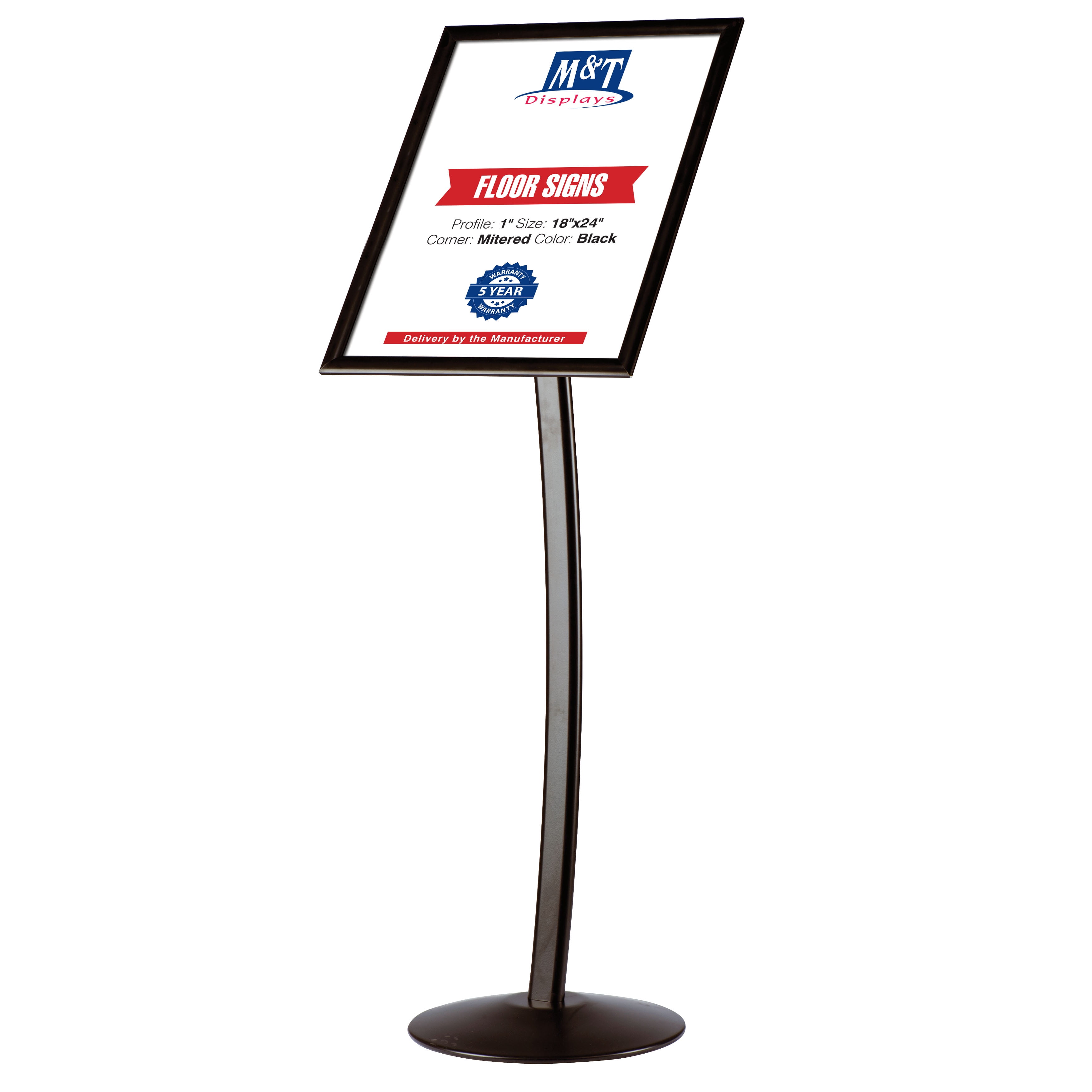M&T Displays 18x24 Black Curved Menu Board Floor Sign Holder, Aluminum ...