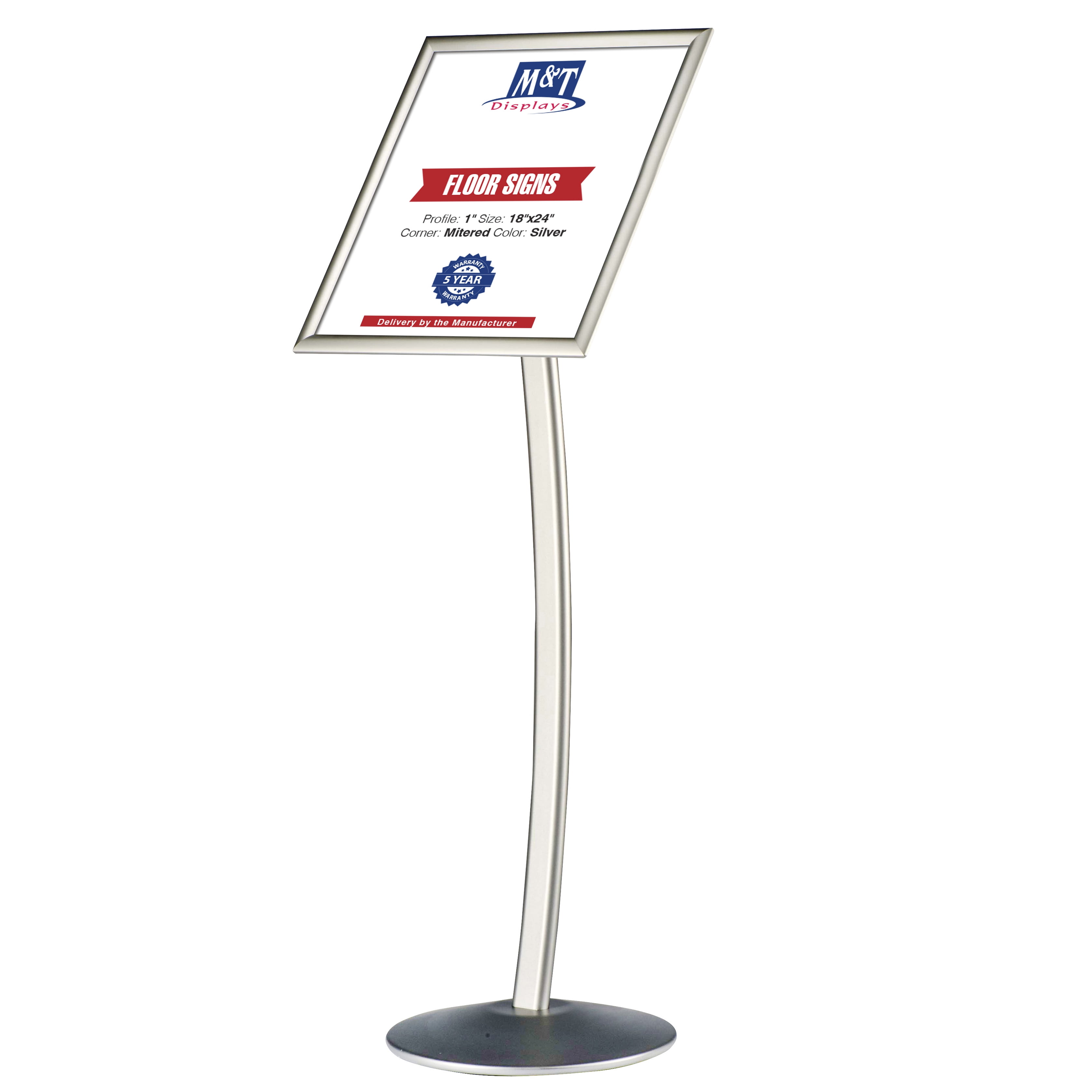M&T Displays Curved Menu Board, 18x24 inch Silver Pedestal Sign Holder ...