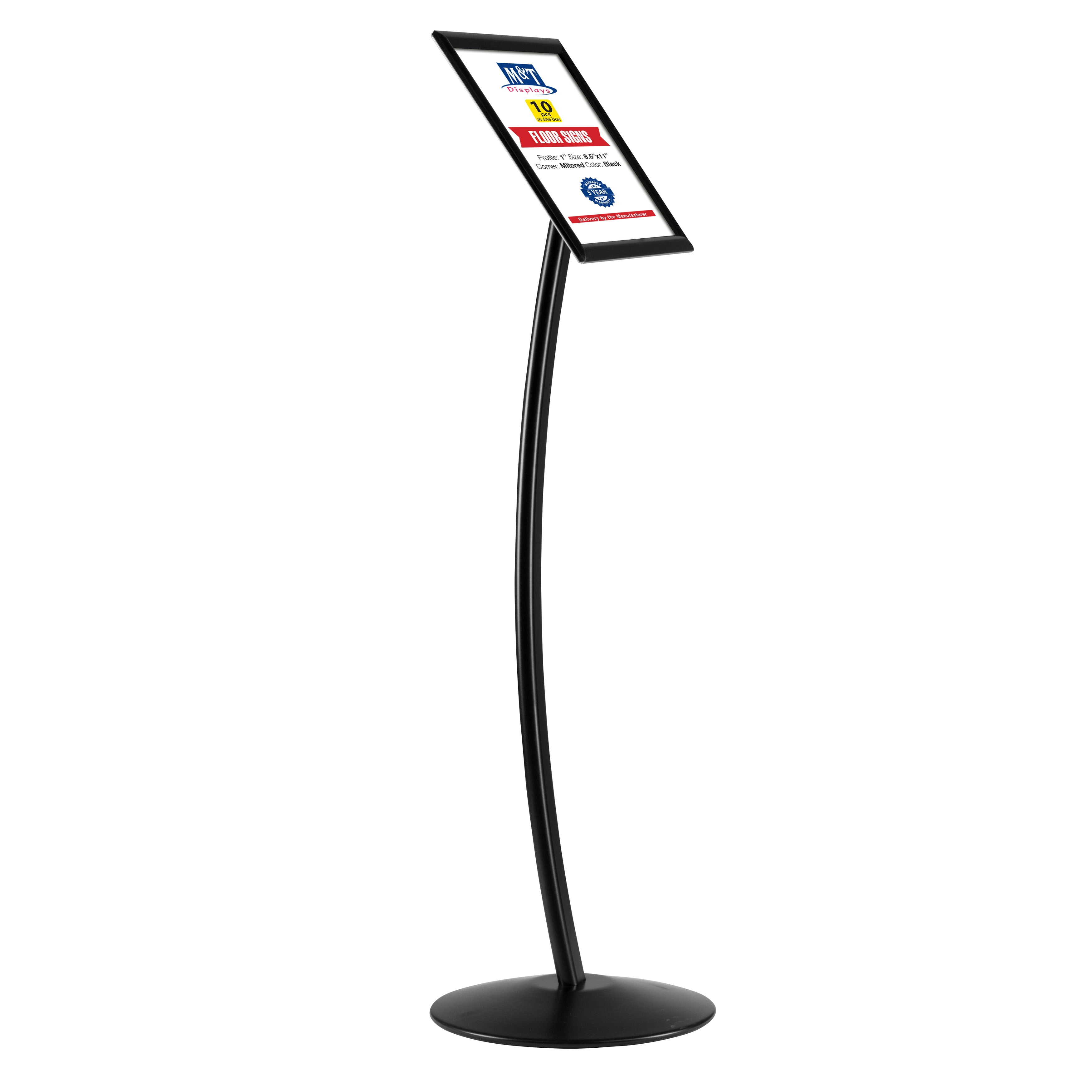 M&T Displays Curved Menu Board, 8.5x11 inch Black Pedestal Sign Holder ...