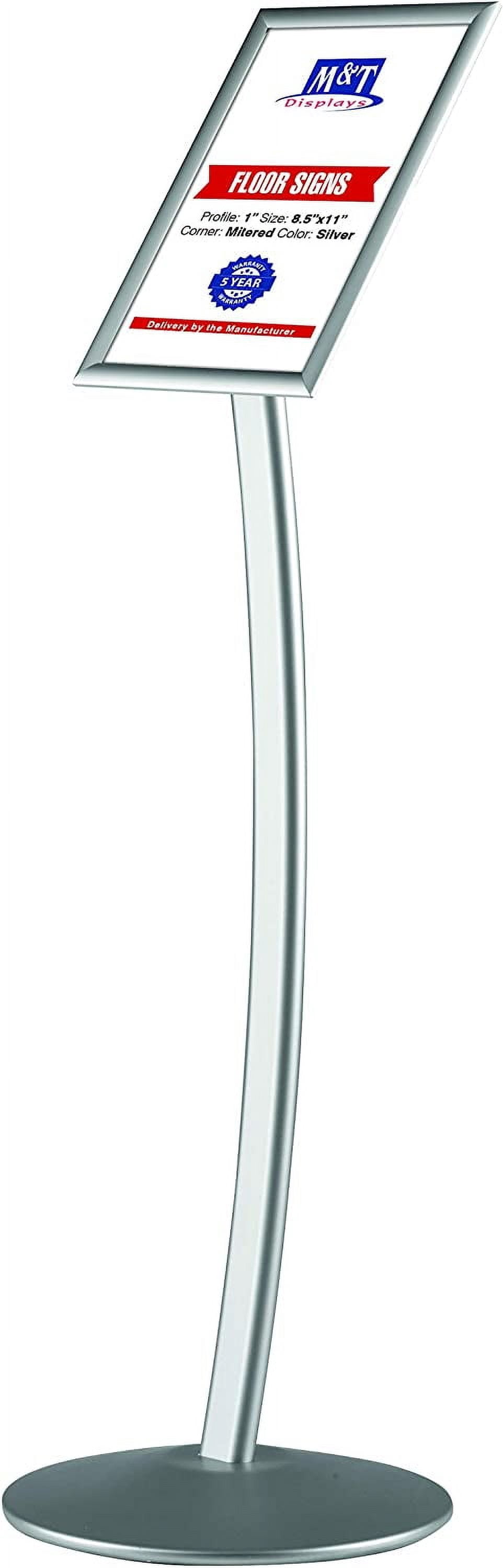 M&T Displays Curved Menu Board, 8.5x11 inch Silver Pedestal Sign Holder ...