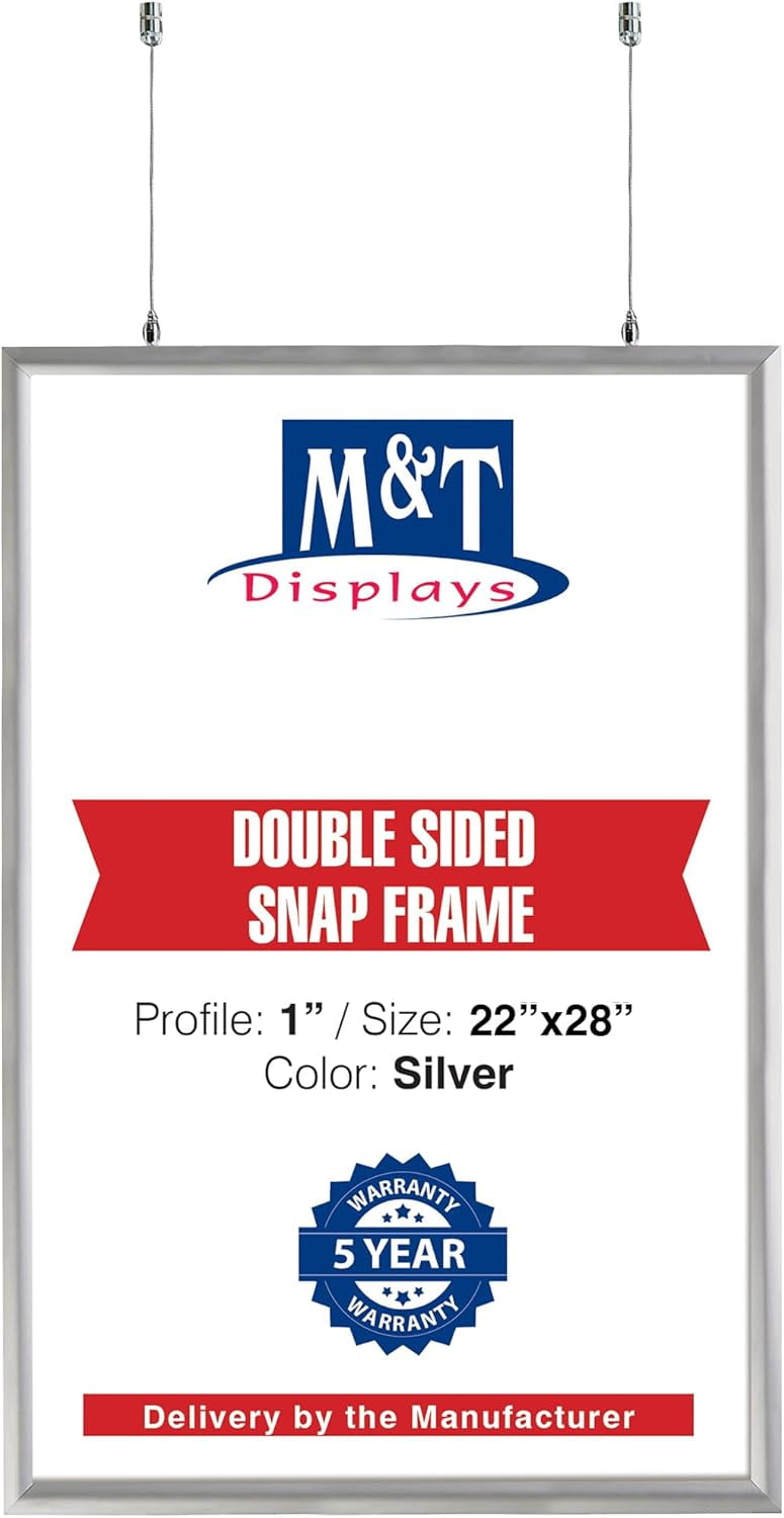 M&T Displays Double Sided Snap Frame Silver 22x28 Inch Picture Poster ...