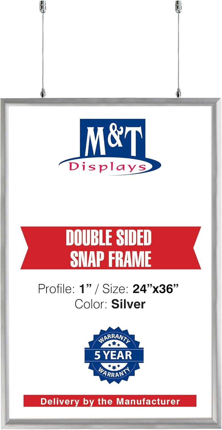 M&T Displays Double Sided Snap Frame Silver 24x36 Inch Picture Poster ...