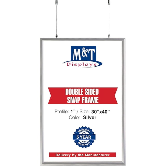 M&T Displays Double Sided Snap Frame Silver 30x40 Inch Picture Poster Holder 1" Aluminum Profile ...