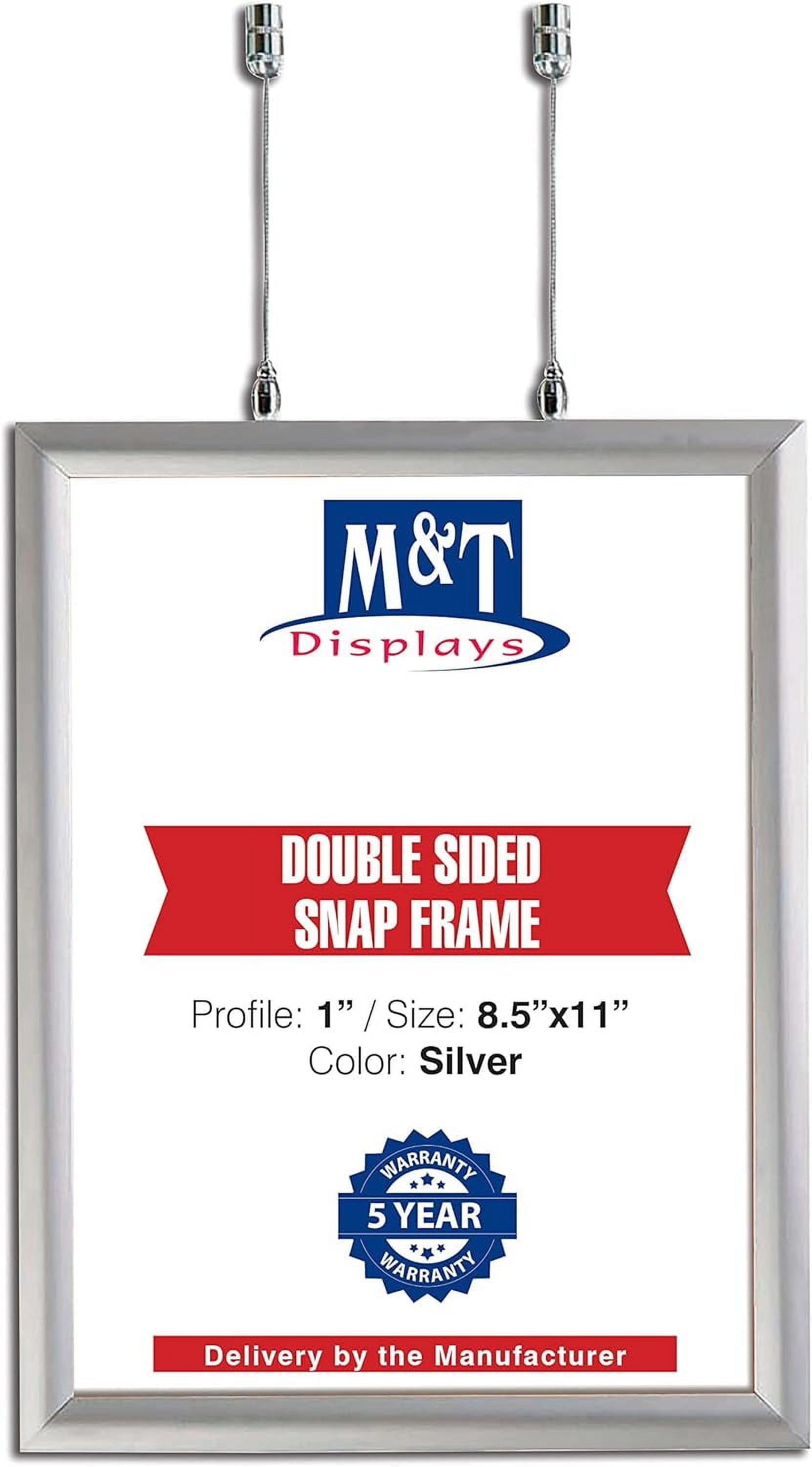 M&T Displays Double Sided Snap Frame Silver 8.5x11 Inch Picture Poster Holder 1" Aluminum ...