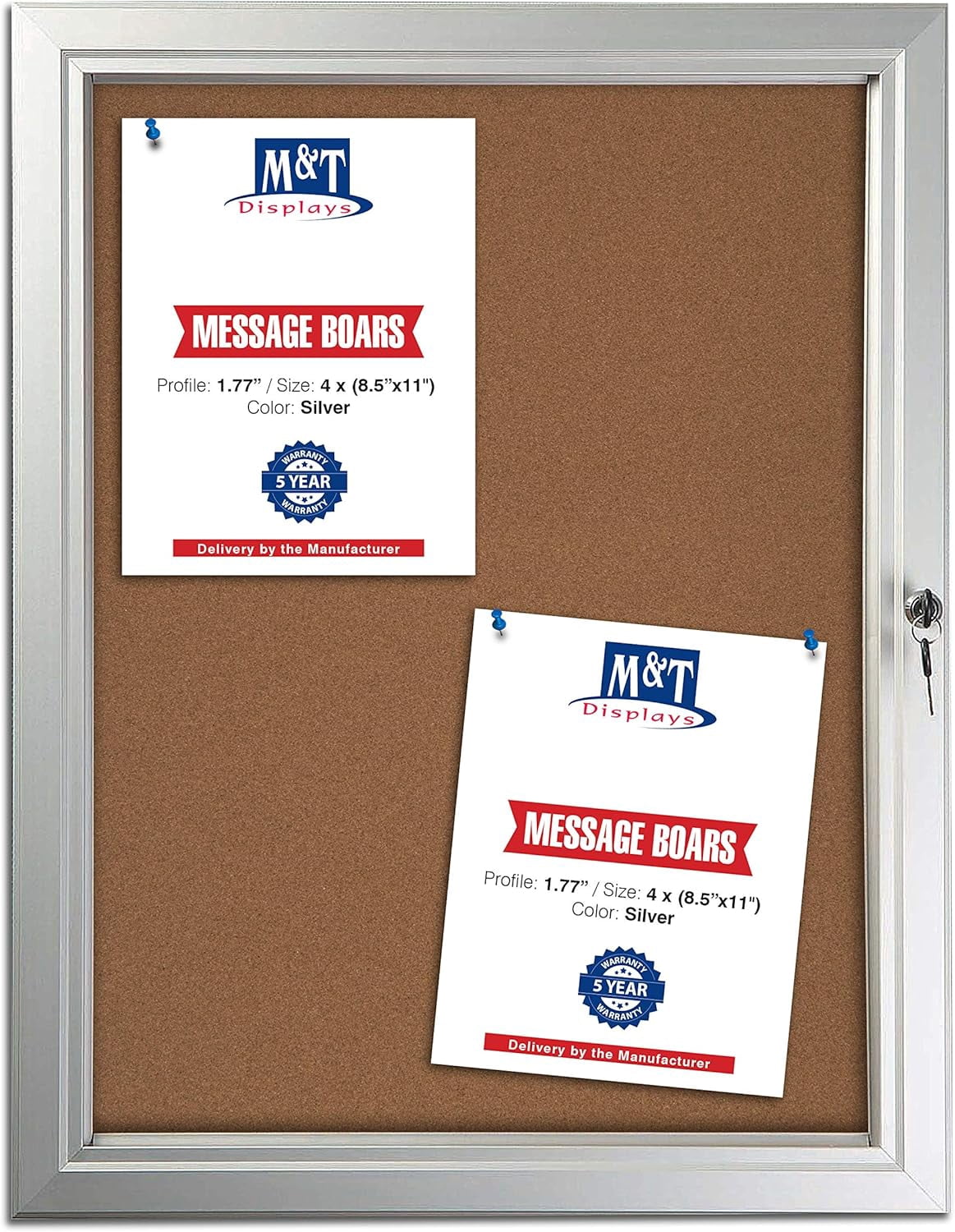 M&T Displays Enclosed Cork Bulletin Board Silver Aluminum Outdoor ...