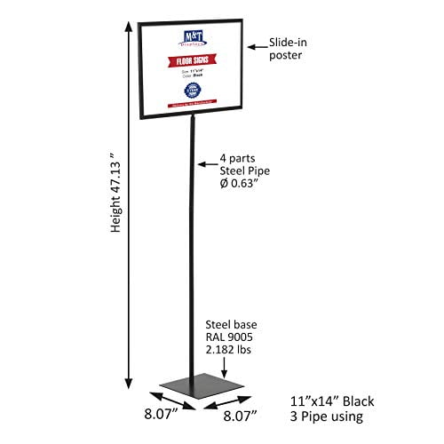 M&T Displays Floor Standing Sign Holder 11x14 Inches Black Landscape ...