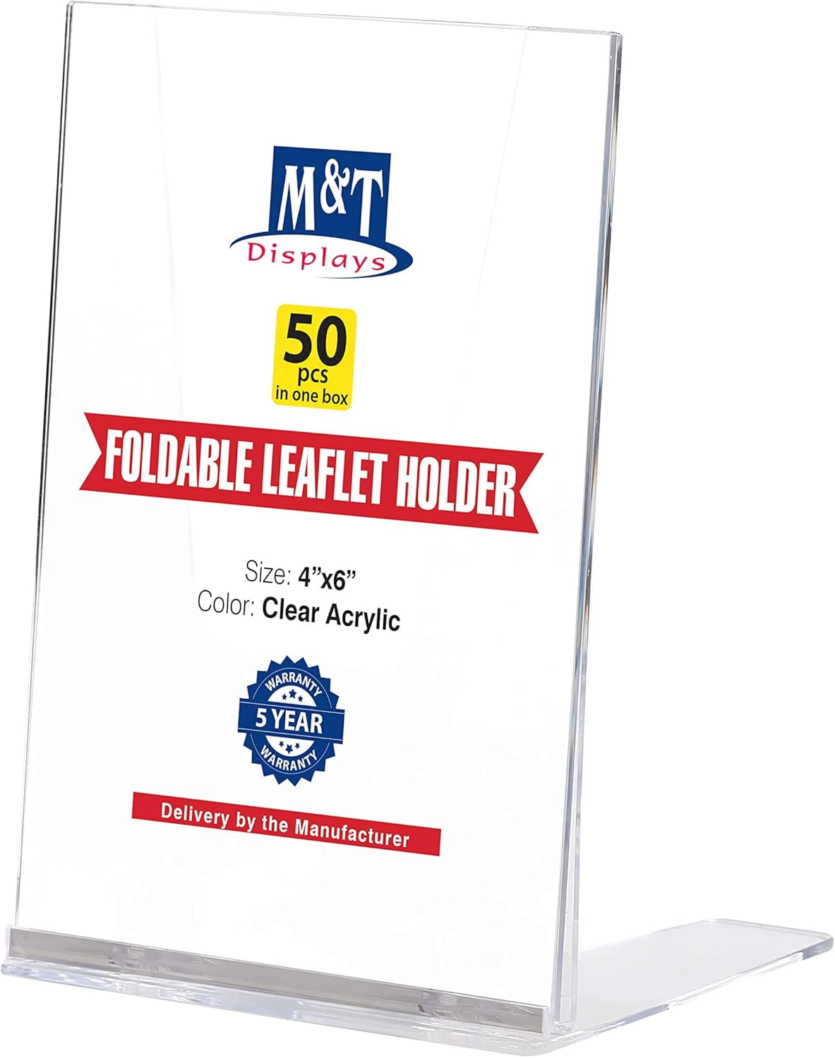 M&T Displays Foldable Clear Acrylic Brochure Holder 4x6 Pocket Desktop ...