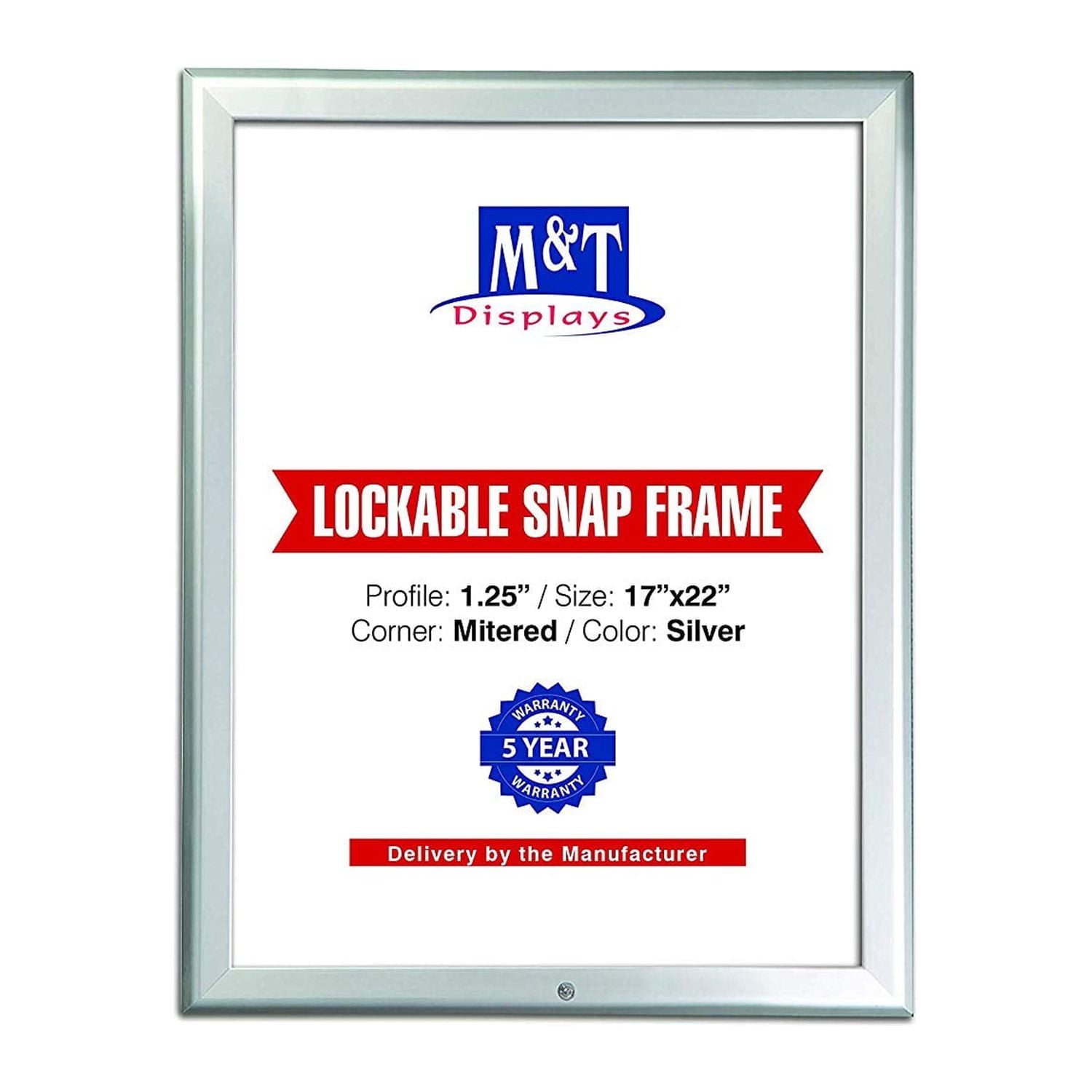 M&T Displays Lockable Front Loading Snap Frame Picture Poster Size 1.25 ...
