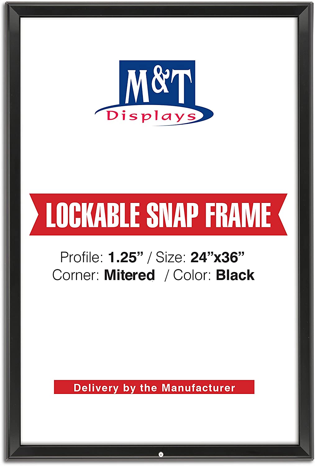 M&T Displays Lockable Snap Poster Frame 24x36 Inch Black 1.25" Aluminum ...