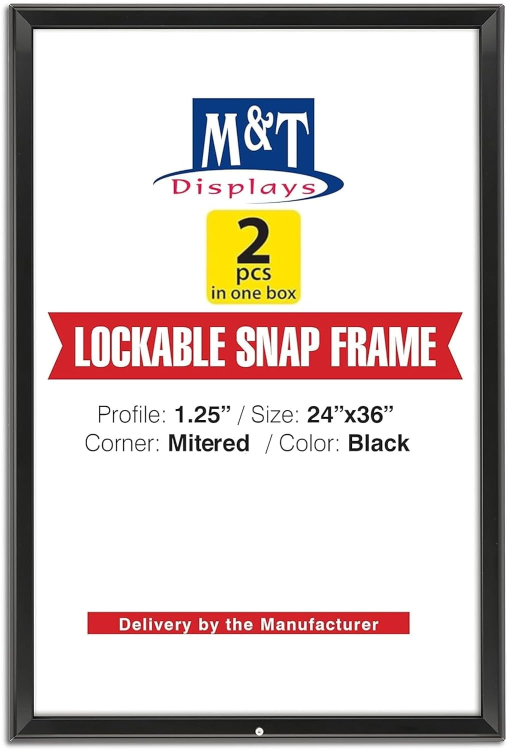 M&T Displays Lockable Snap Poster Frame 24x36 Inch Black 1.25" Aluminum ...