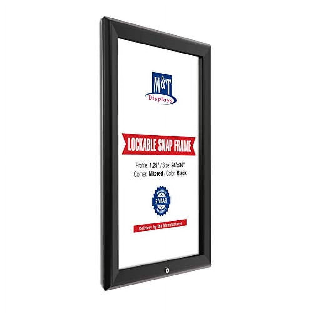 M&T Displays Lockable Snap Poster Frame 24x36 Inch Black 1.25" Aluminum ...