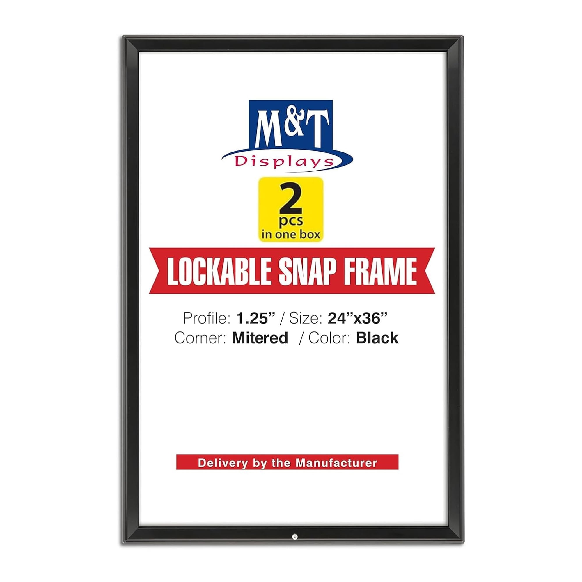 M&T Displays Lockable Snap Poster Frame 24x36 Inch Black 1.25" Aluminum ...