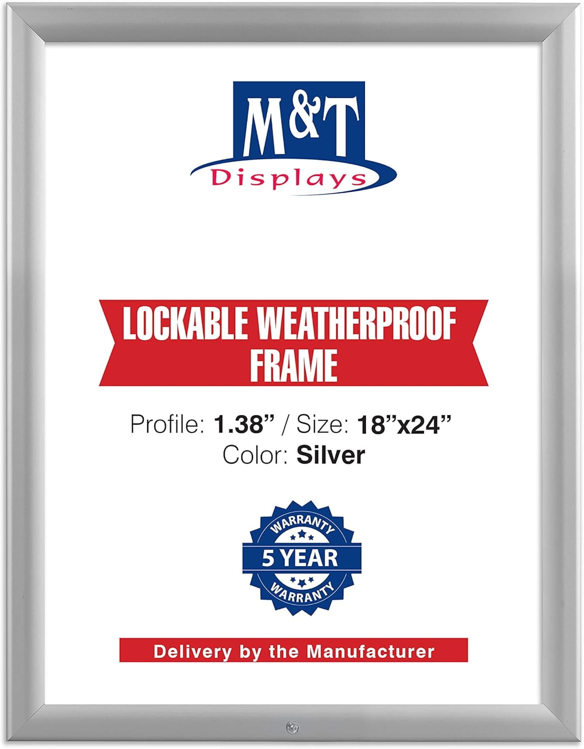 M&T Displays Lockable Weatherproof Snap Poster Frame 1.38" Aluminum Profile Front Loading Wall ...