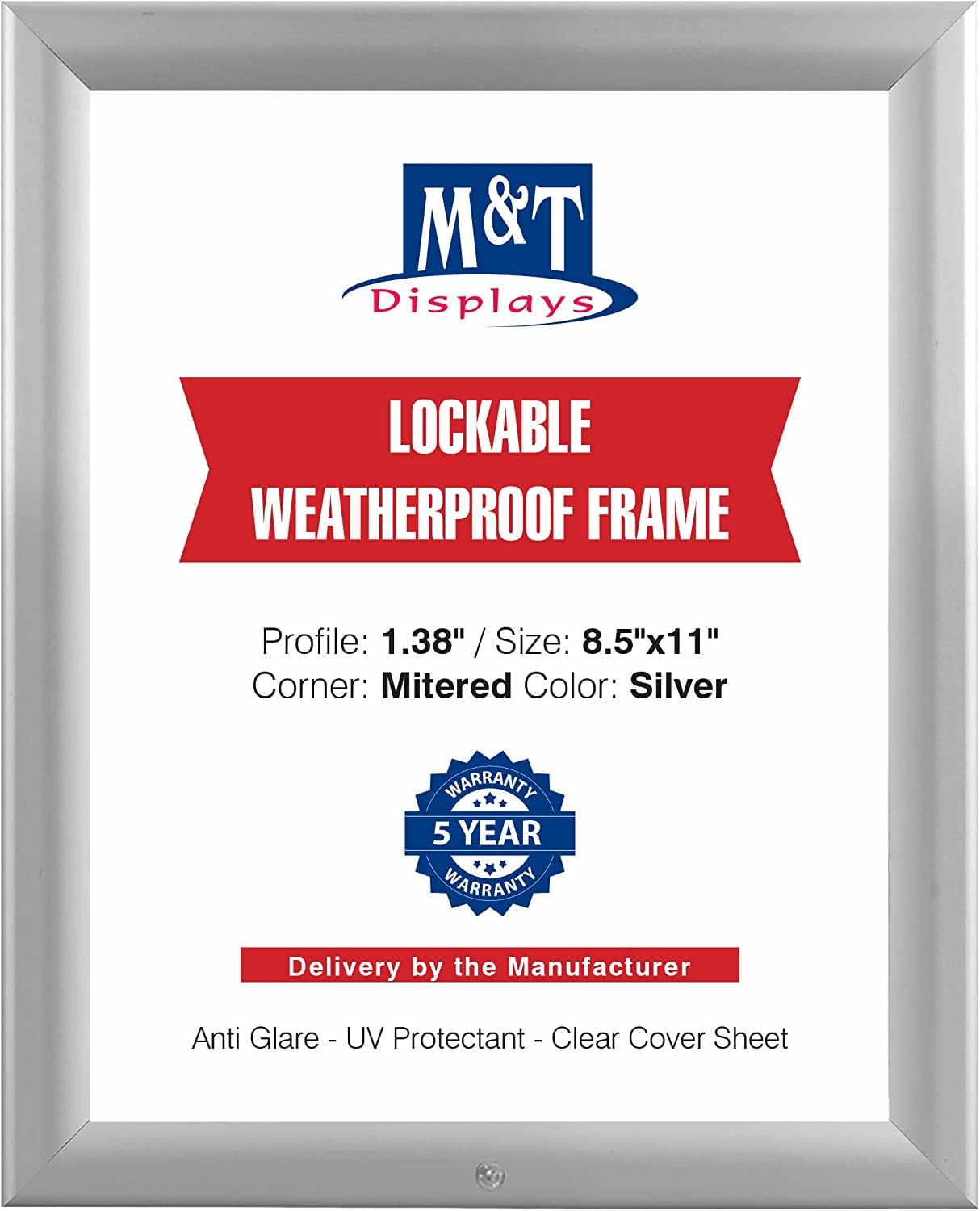 M&T Displays Lockable Weatherproof Snap Poster Frame 1.38" Aluminum Profile Front Loading Wall ...