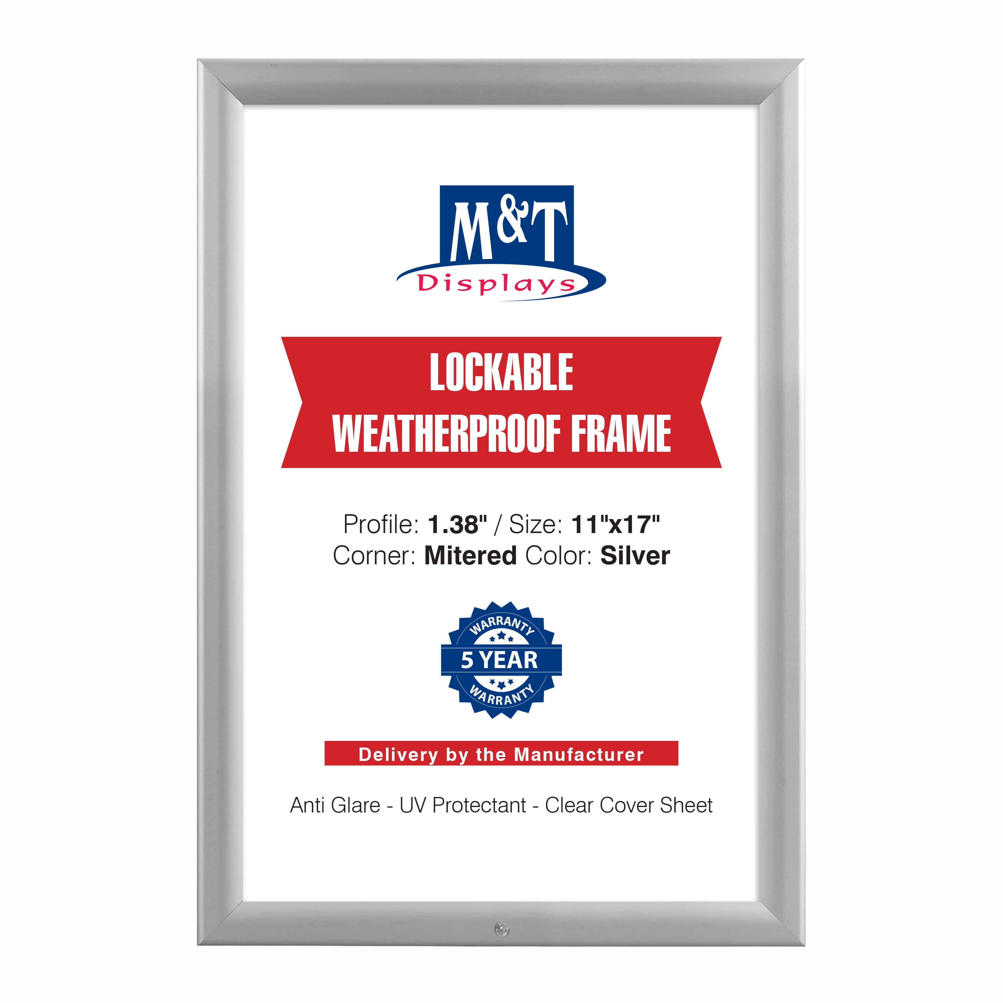 M&T Displays Lockable Weatherproof Snap Poster Frame 11x17 Inch Silver ...