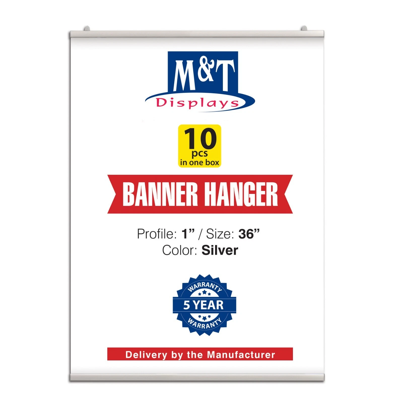 M&T Displays Newage Snap Poster Banner Clamp 36 inch Silver Aluminum ...