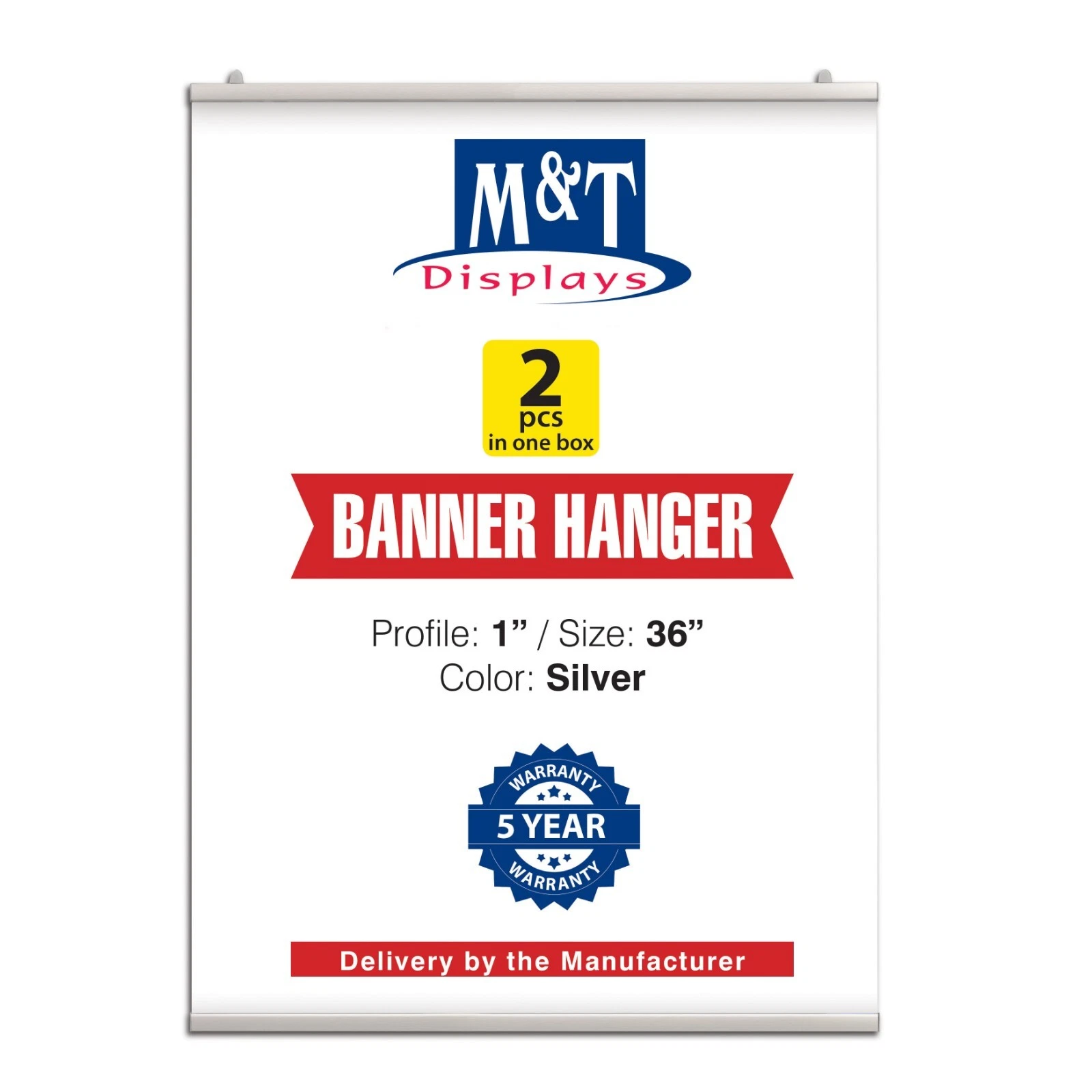 M&T Displays Newage Snap Poster Banner Clamp 36 inch Silver Aluminum ...