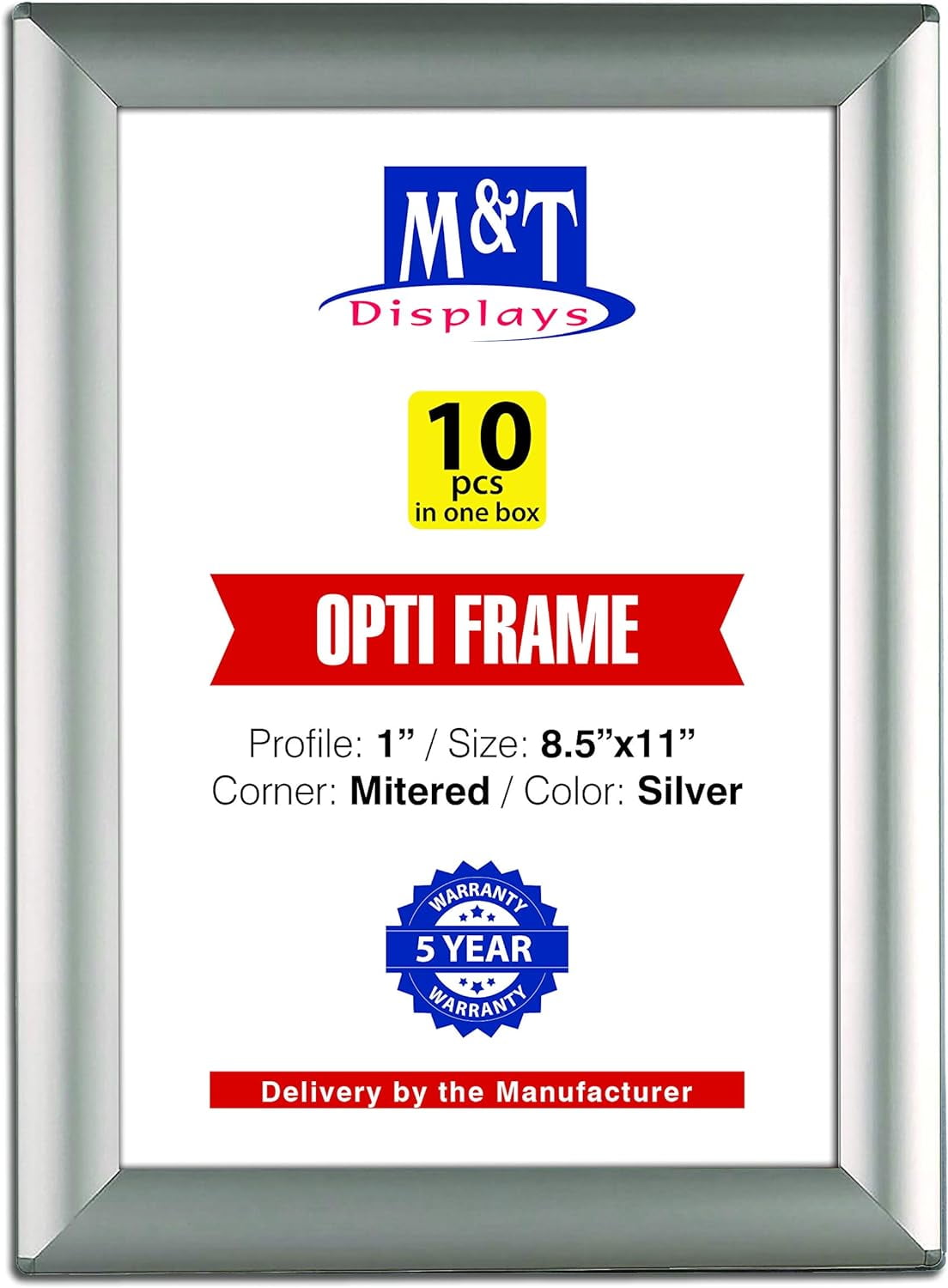 M&T Displays Opti Snap Poster Frame 8.5x11 Inch Silver 1" Aluminum ...
