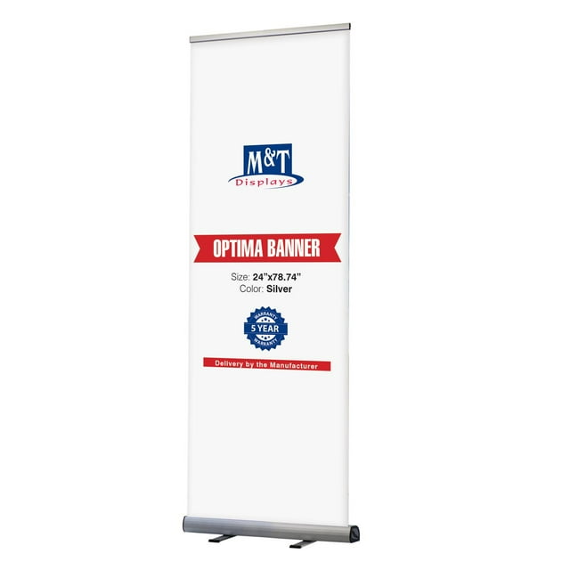 M&T Displays Optima 24x78.74in Heavy-Duty Retractable Banner Stand with ...