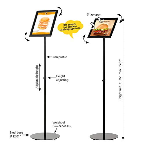 M&T Displays Pedestal Adjustable Telescoping Menuboard 1" Black ...