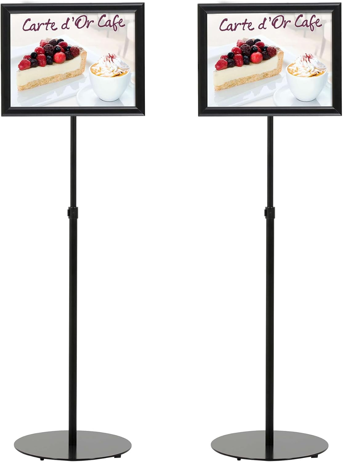 M&T Displays Pedestal Adjustable Telescoping Menuboard, Aluminum Profile, Black Double Sided ...