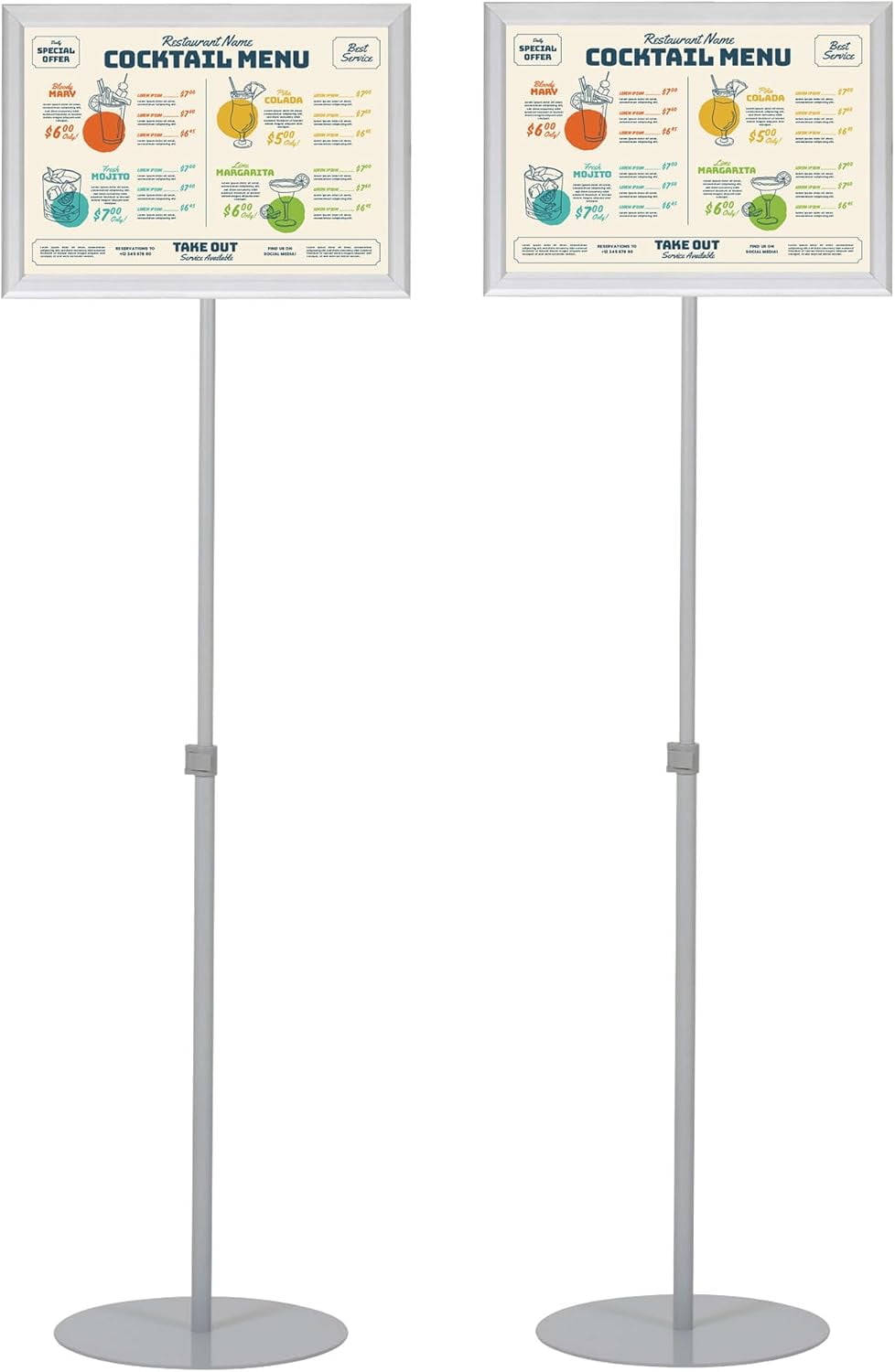 M&T Displays Pedestal Adjustable Telescoping Menuboard, Aluminum ...