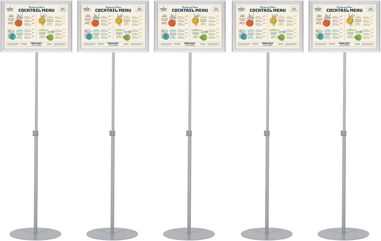 M&T Displays Pedestal Adjustable Telescoping Menuboard, Aluminum ...