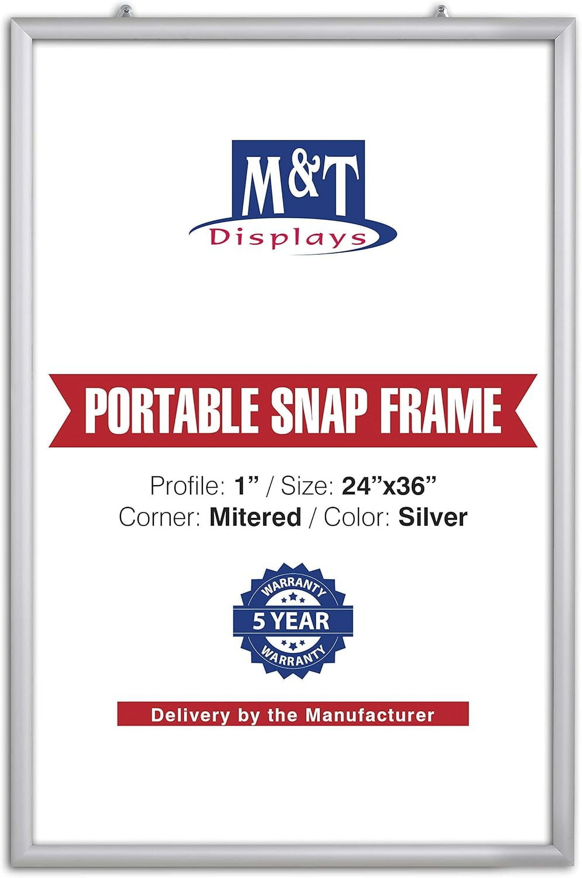 M&T Displays Portable Snap Poster Frame 24x36 Inch Silver 1" Aluminum ...