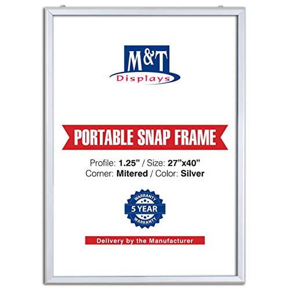 M&T Displays Portable Snap Poster Frame 27x40 Inch Silver 1.25" Aluminum Profile Front Loading ...