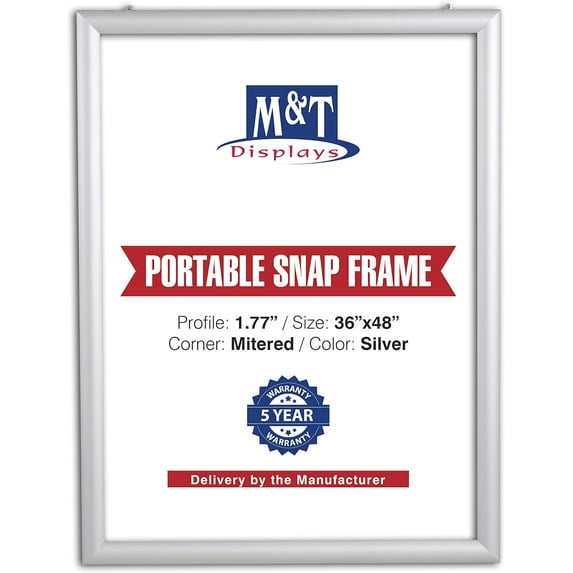 M&T Displays Portable Snap Poster Frame 36x48 Inch Silver 1.77 ...
