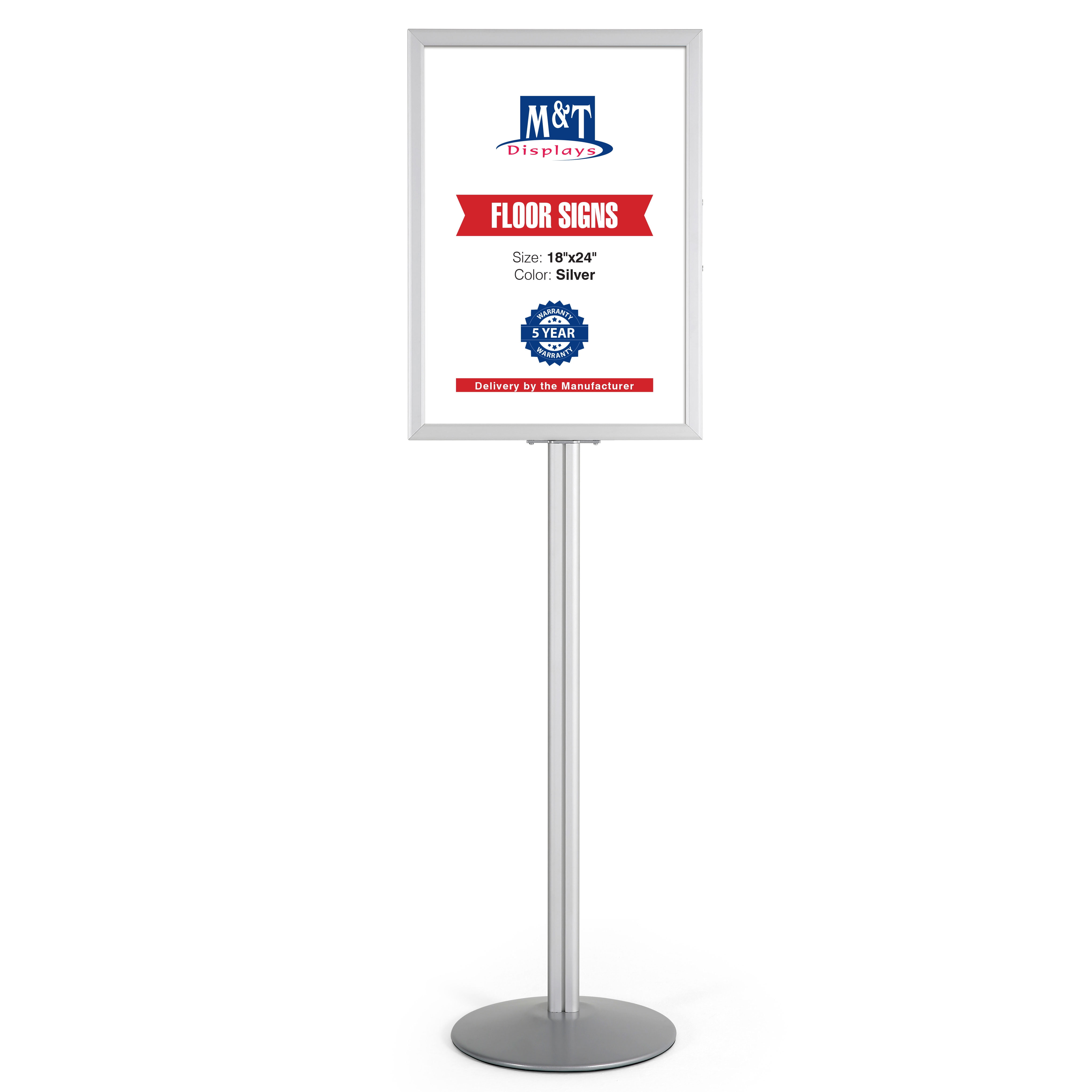 M&T Displays Sign Holder Stand, Silver 18x24 Inch Poster Frame Double ...