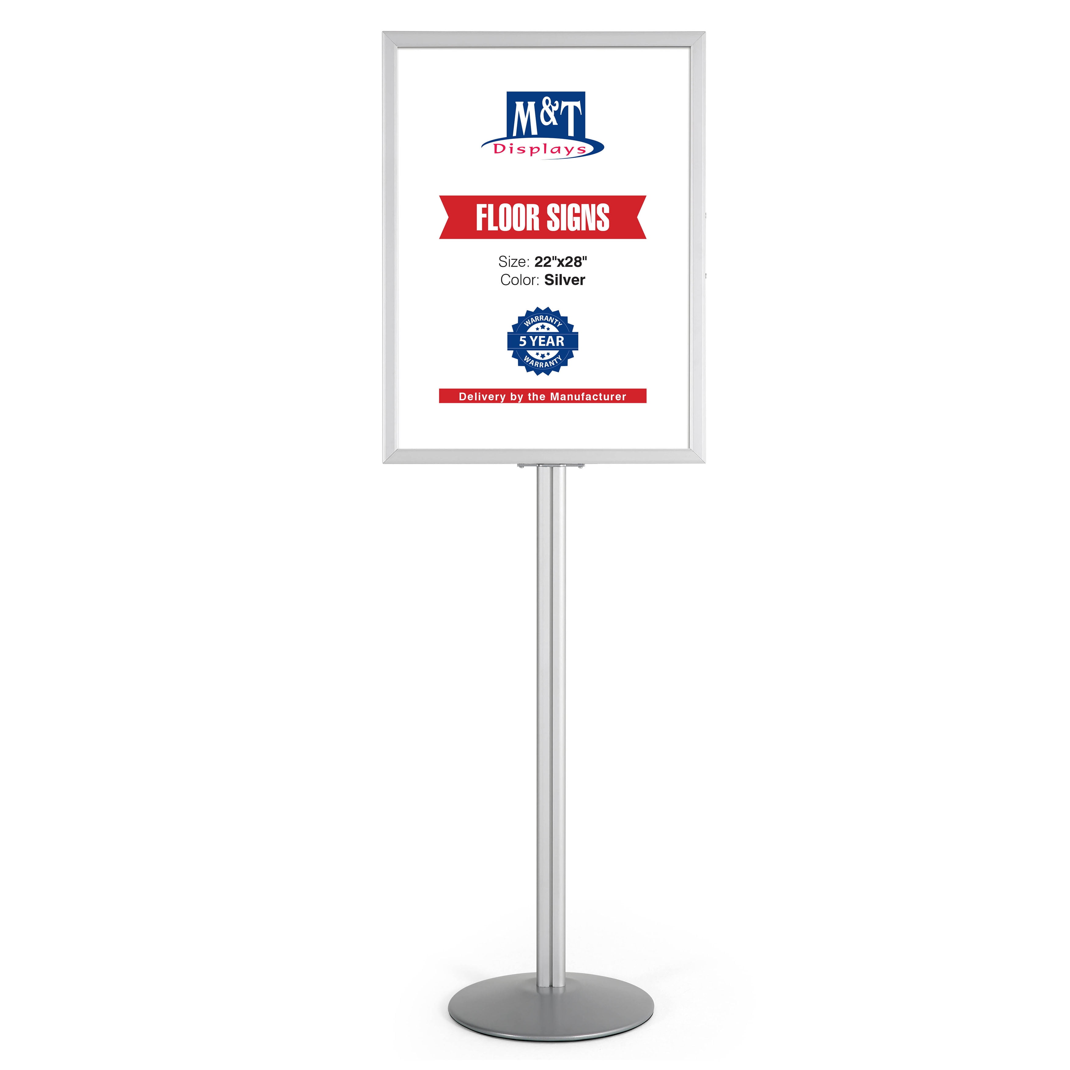 M&T Displays Sign Holder Stand, Silver 22x28 Inch Poster Frame Double ...
