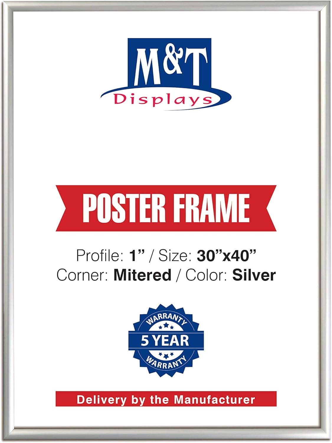 M&T Displays Silver 30x40 Poster Frame 1 inch Aluminum Profile Front ...