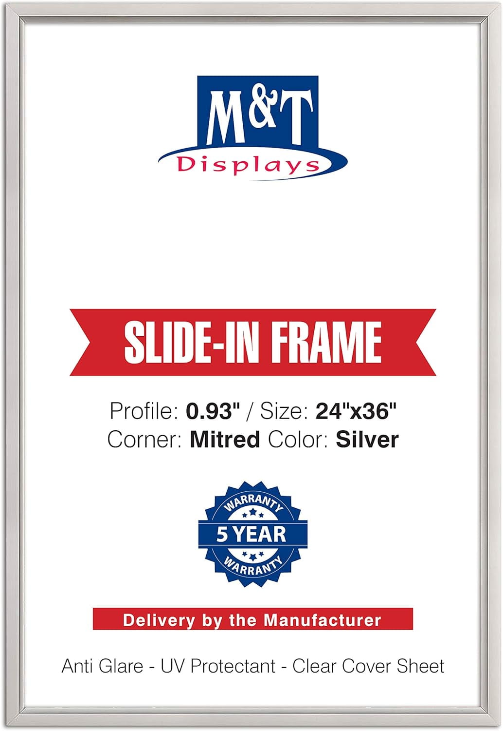 M&T Displays Silver Slide In Frame with Mitred Corner 24x36 Poster ...