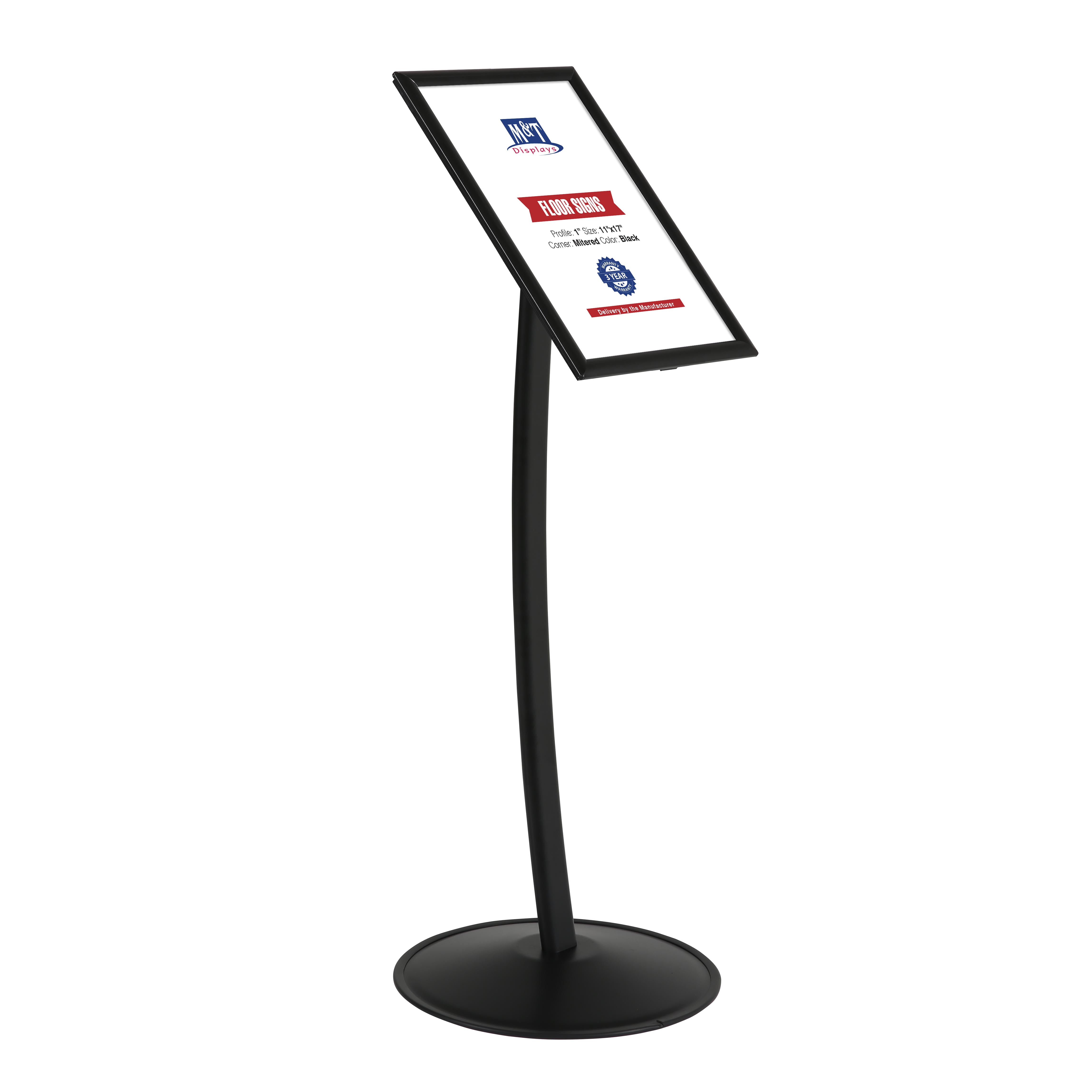M&T Displays Simplistic Curved Menu Board 11x17 inch Black Pedestal ...