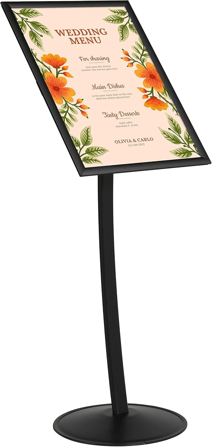 M&T Displays Simplistic Curved Menu Board 18x24 inch Black Pedestal ...
