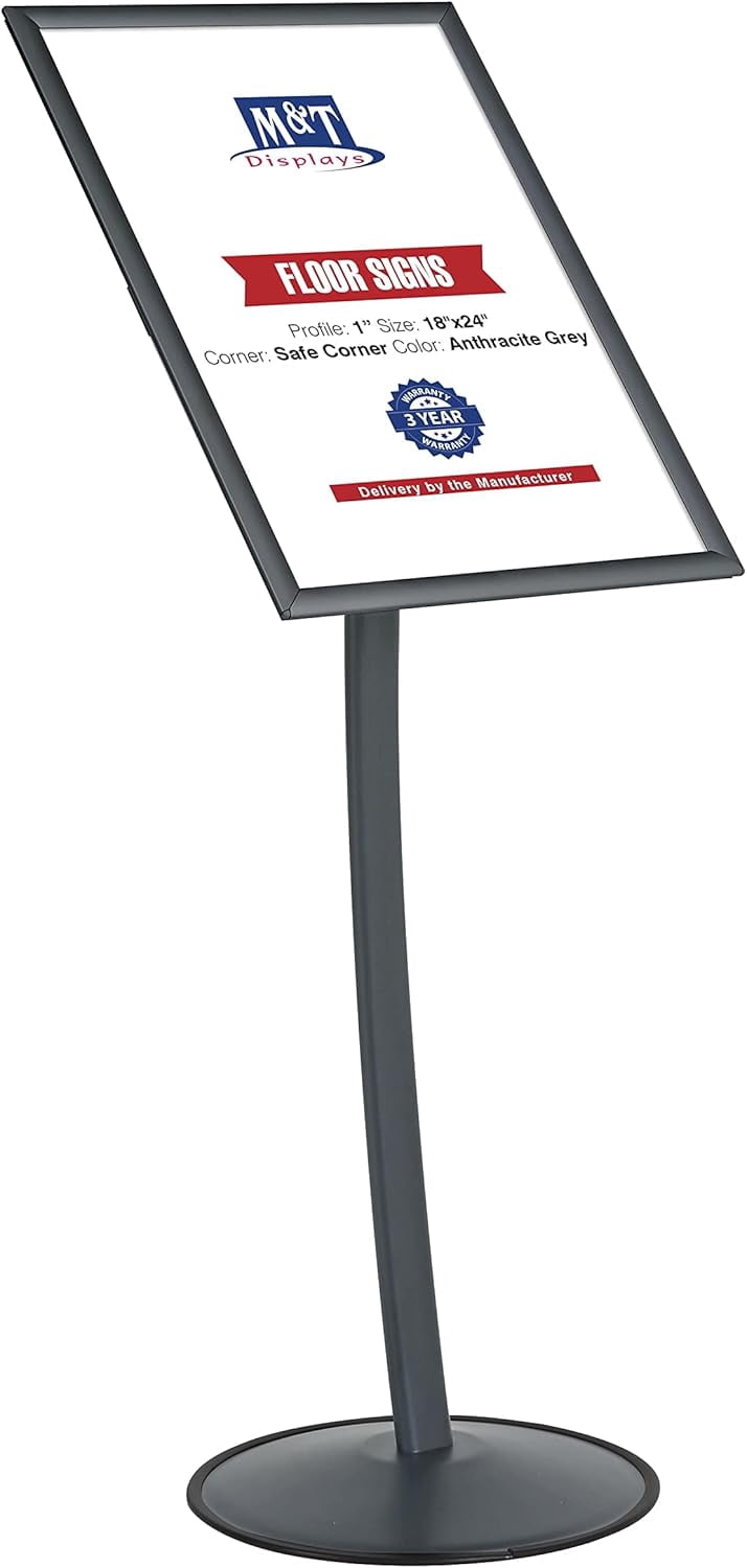 M&T Displays Simplistic Curved Menu Board, Anthracite Gray, Pedestal ...