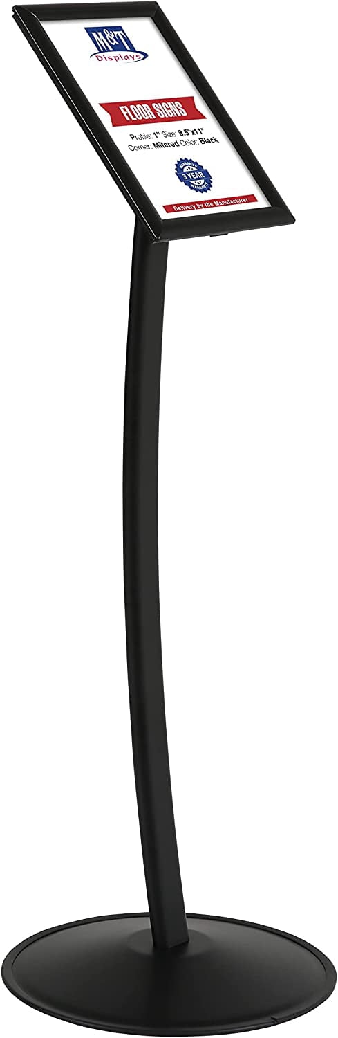 M&T Displays Simplistic Curved Menu Board Black Pedestal Sign Holder ...