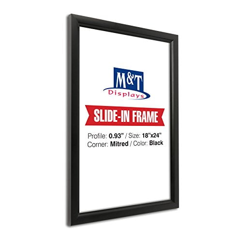 M&T Displays Slide In Frame Black 18x24 Inch Poster Holder 0.93" Aluminum Profile Top Loading ...