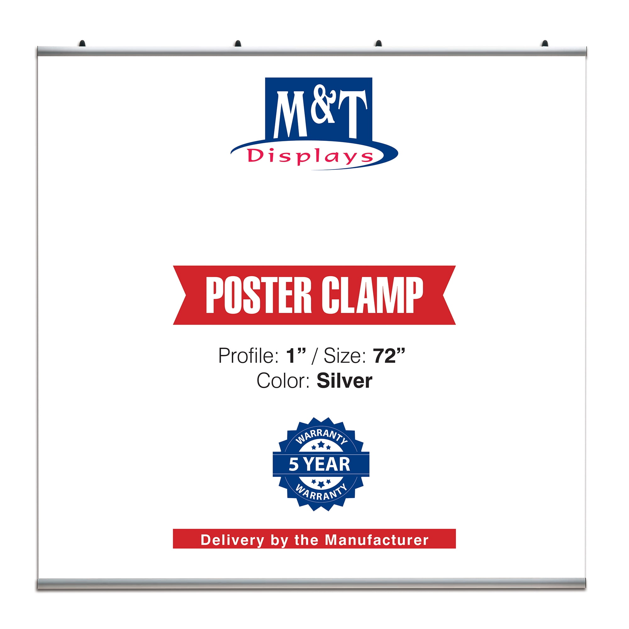 M&T Displays Snap Poster Banner Clamp 72 inch Silver 1" Aluminum ...