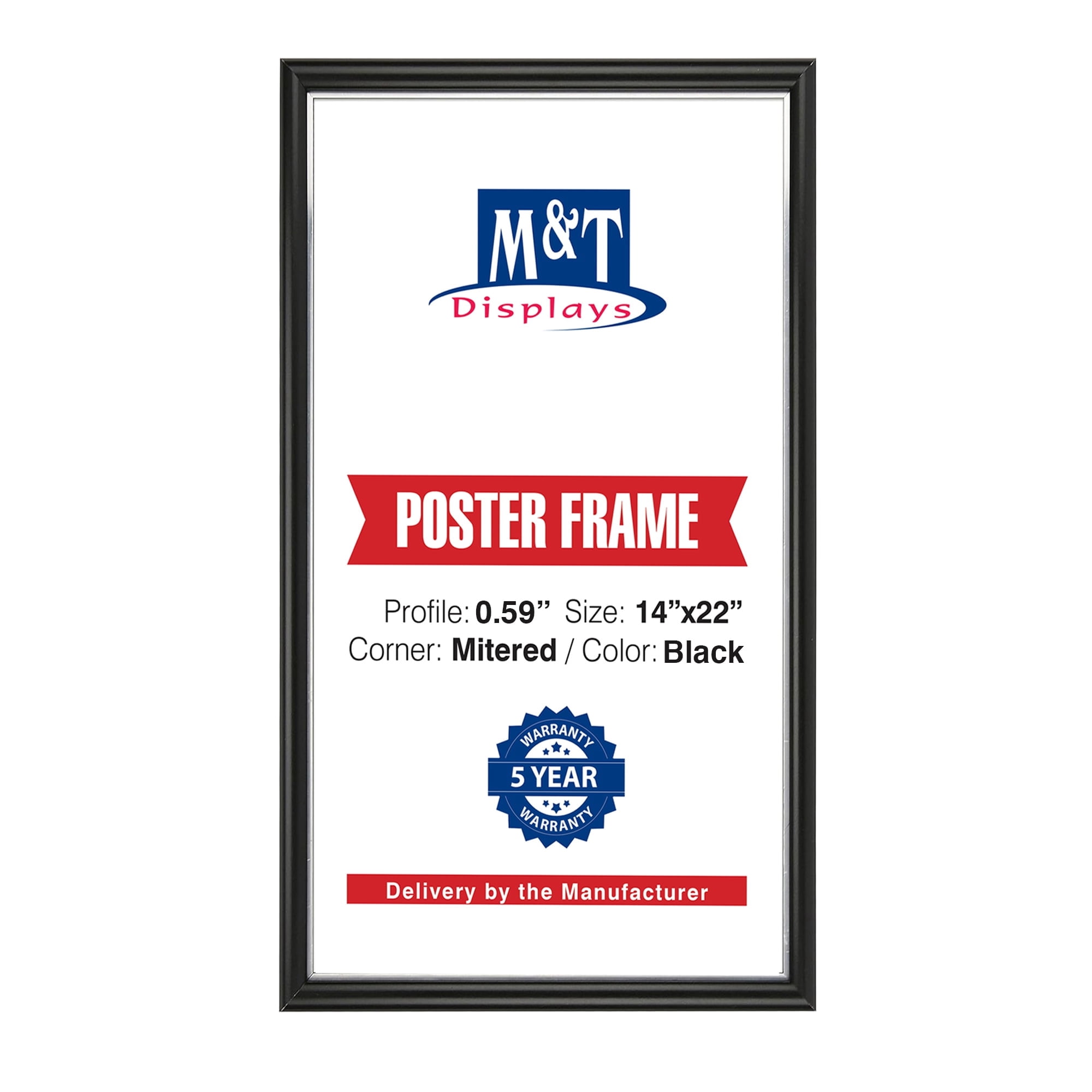 M&T Displays Snap Poster Frame 14x22 Inch Black 0.59" Aluminum Profile ...