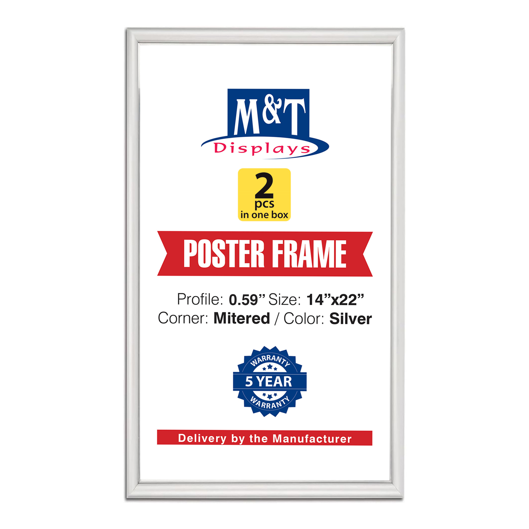 M&T Displays Snap Poster Frame 14x22 Inch Silver 0.59" Aluminum Profile ...