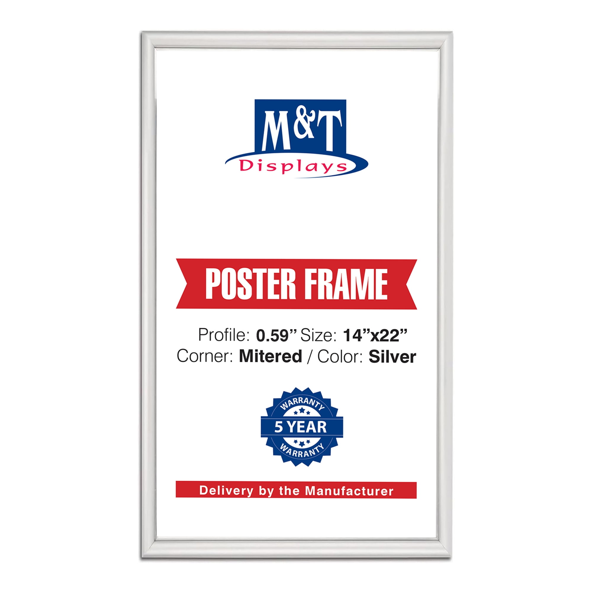 M&T Displays Snap Poster Frame 14x22 Inch Silver 0.59" Aluminum Profile ...