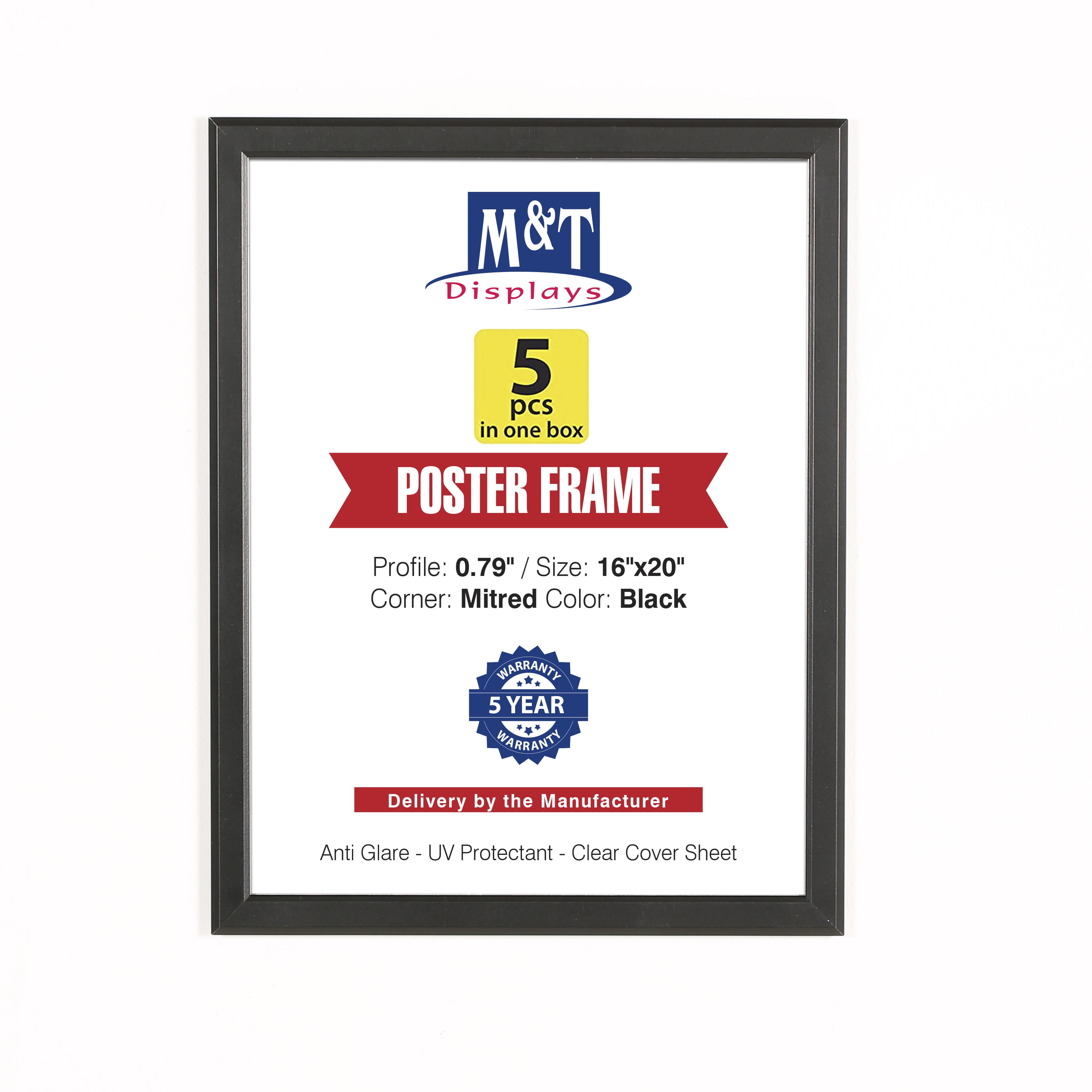 M&T Displays Snap Poster Frame 16x20 Inch Black 0.79" Aluminum Profile ...