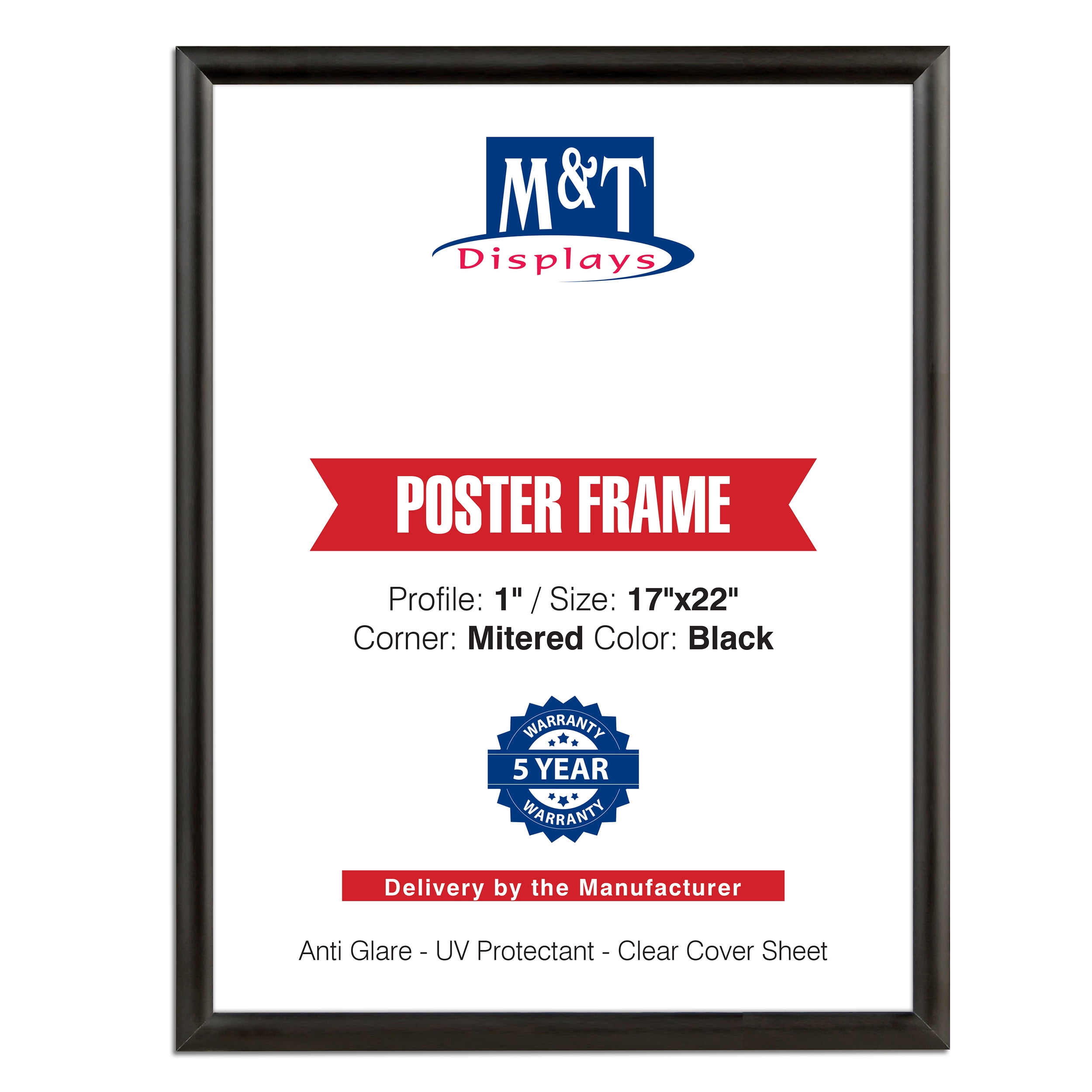 M&T Displays Snap Poster Frame 17x22 Inch Black 1" Aluminum Profile ...