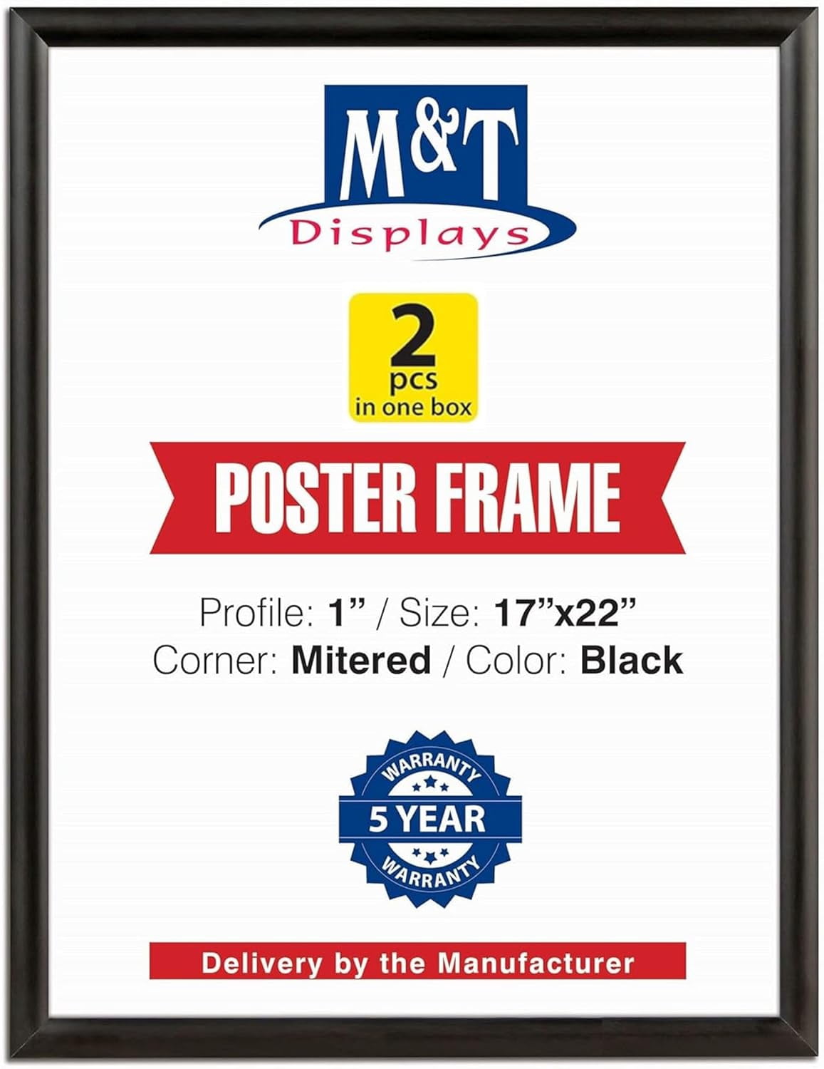 M&T Displays Snap Poster Frame 17x22 Inch Black 1" Aluminum Profile ...