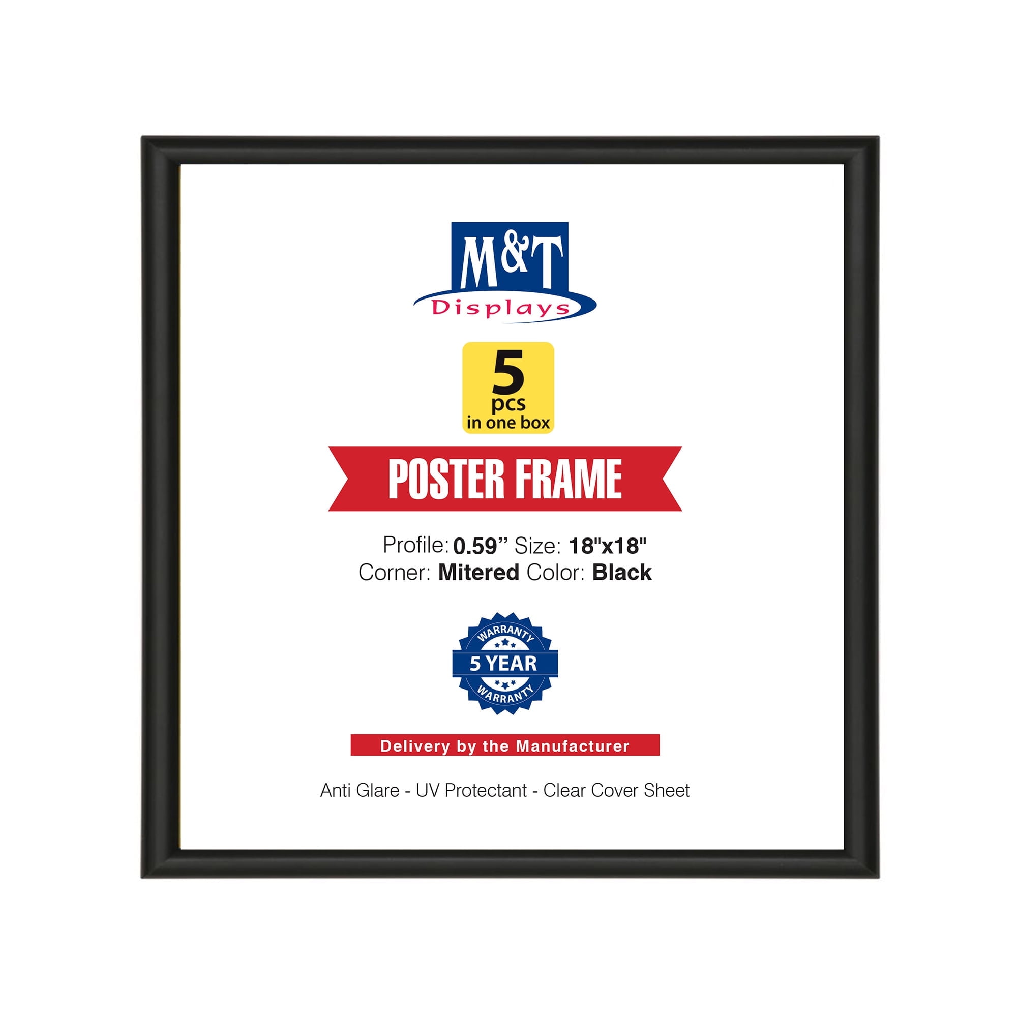 M&T Displays Snap Poster Frame 18x18 Inch Black 0.59" Aluminum Profile ...