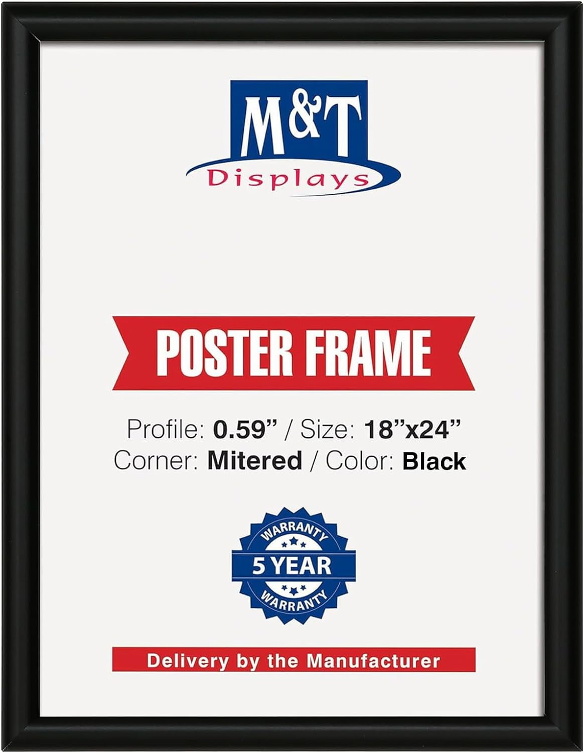 M&T Displays Snap Poster Frame 18x24 Inch Black 0.59" Aluminum Profile ...
